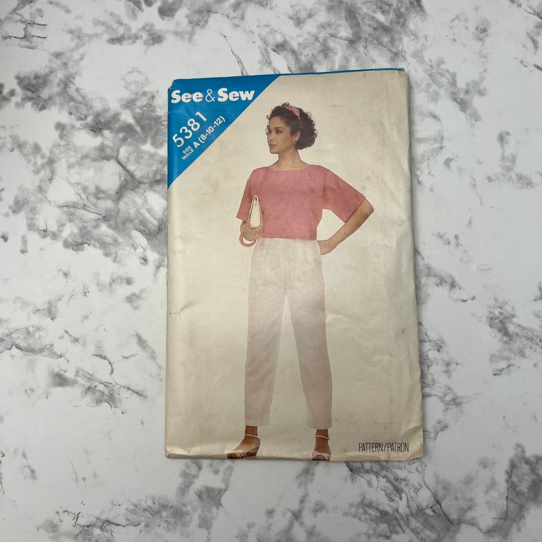 80s Misses' Top and Pants Pattern, Loose Fitting Short Sleeve Shirt and ...