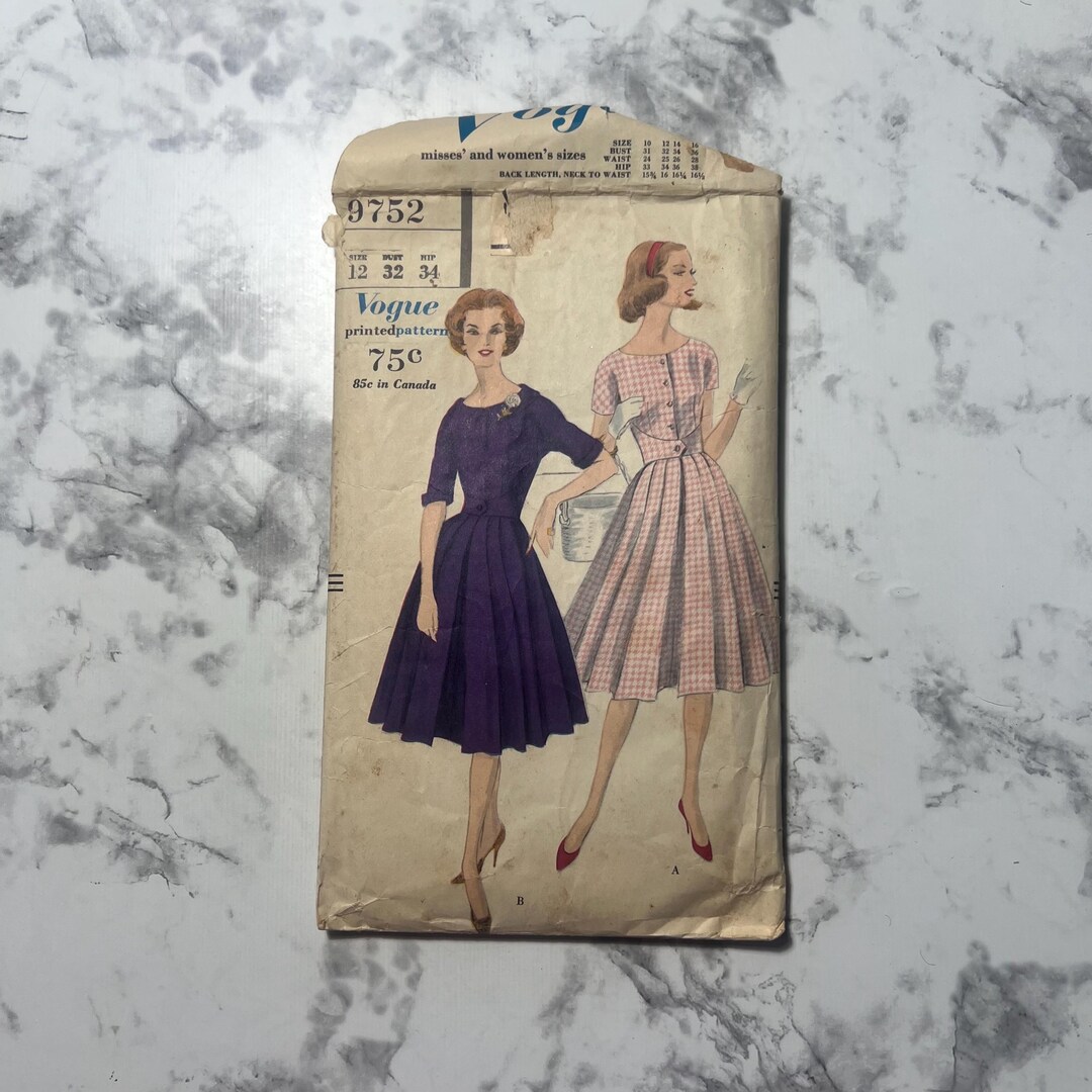 50s One Piece Dress Pattern, MISSING INSTRUCTIONS, Flared Midi-length ...