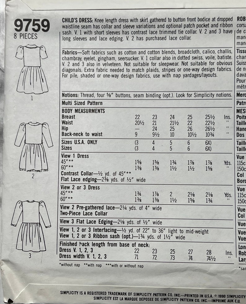 90s Easy to Sew Child's Dress, Simple to Make Long or Short Sleeve Kid ...