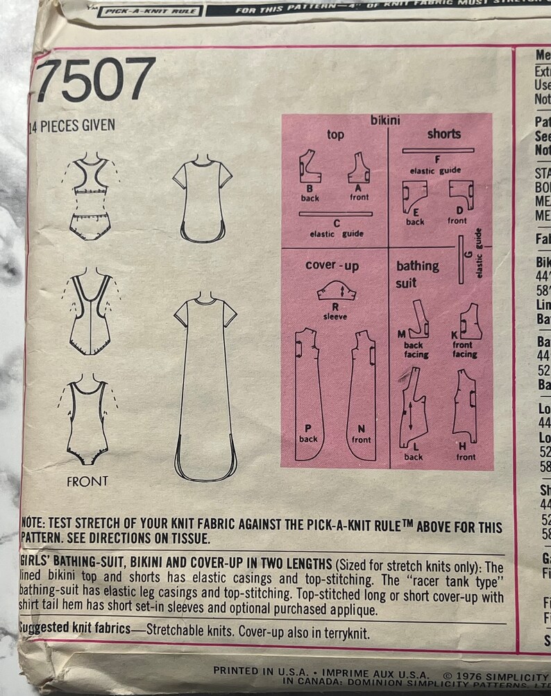 70s Girl's Bathing-suit Bikini and Cover-up Pattern - Etsy