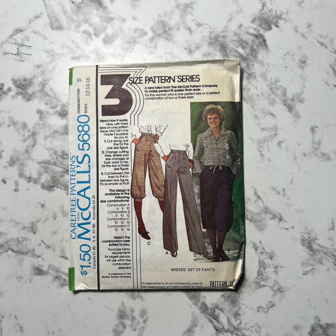 70s Misses' Set of Pants Pattern, MISSING CARRIER PIECE, High Waisted ...