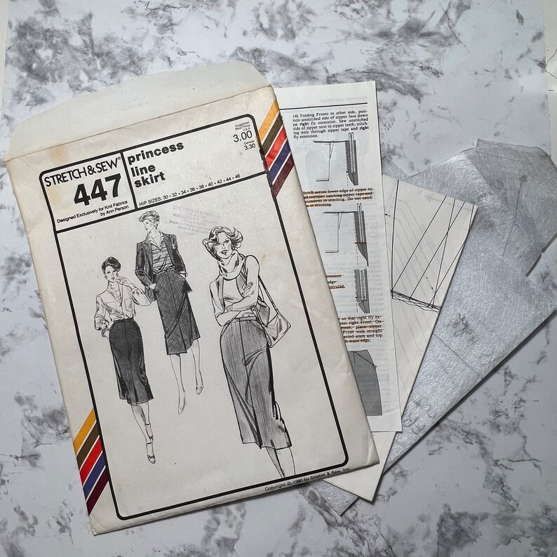 80s Princess Line Skirt Pattern, Knee Length High Waist Fitted Pencil ...