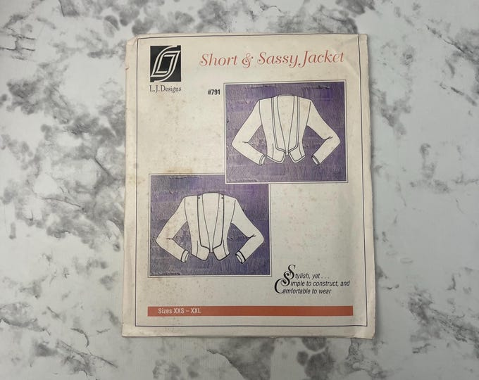 90s Short and Sassy Jacket Pattern, Fitted Cropped Open Front Jacket ...