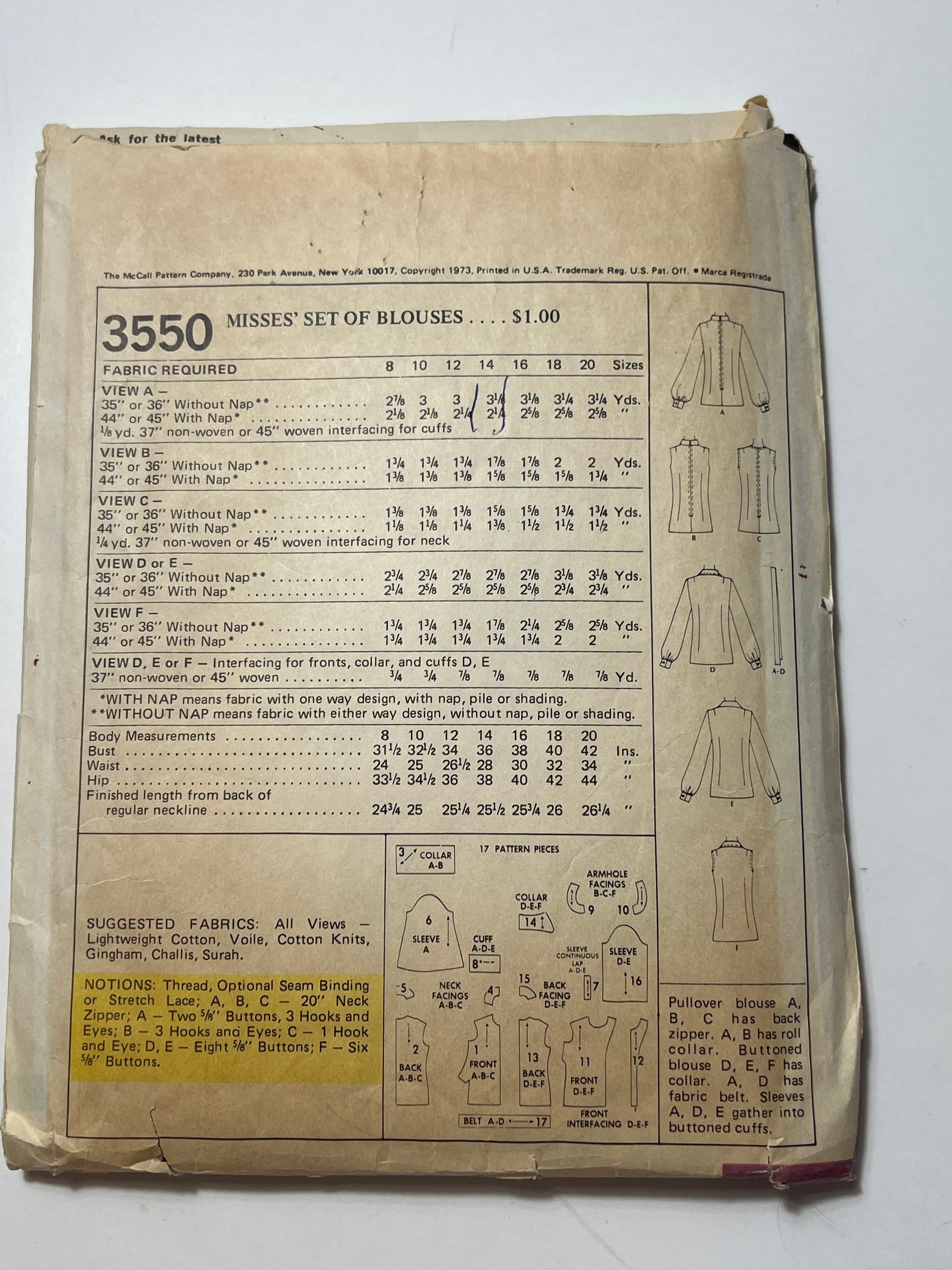 70s Misses Set of Blouses Pattern, Collared Button Down Shirt Pattern ...