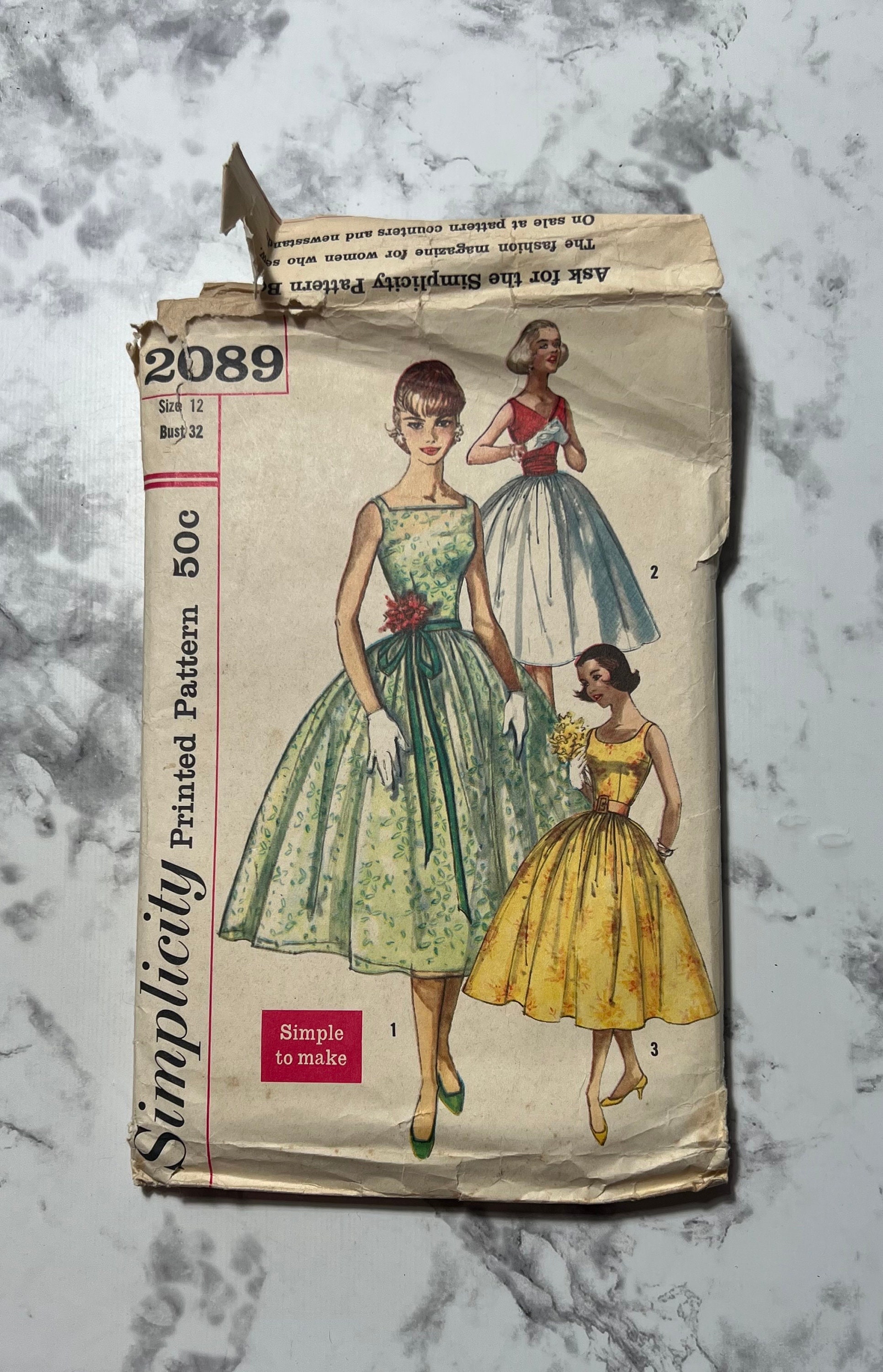 50s Simple to Make Jr. Misses and Misses One Piece Dress Pattern With 3 ...