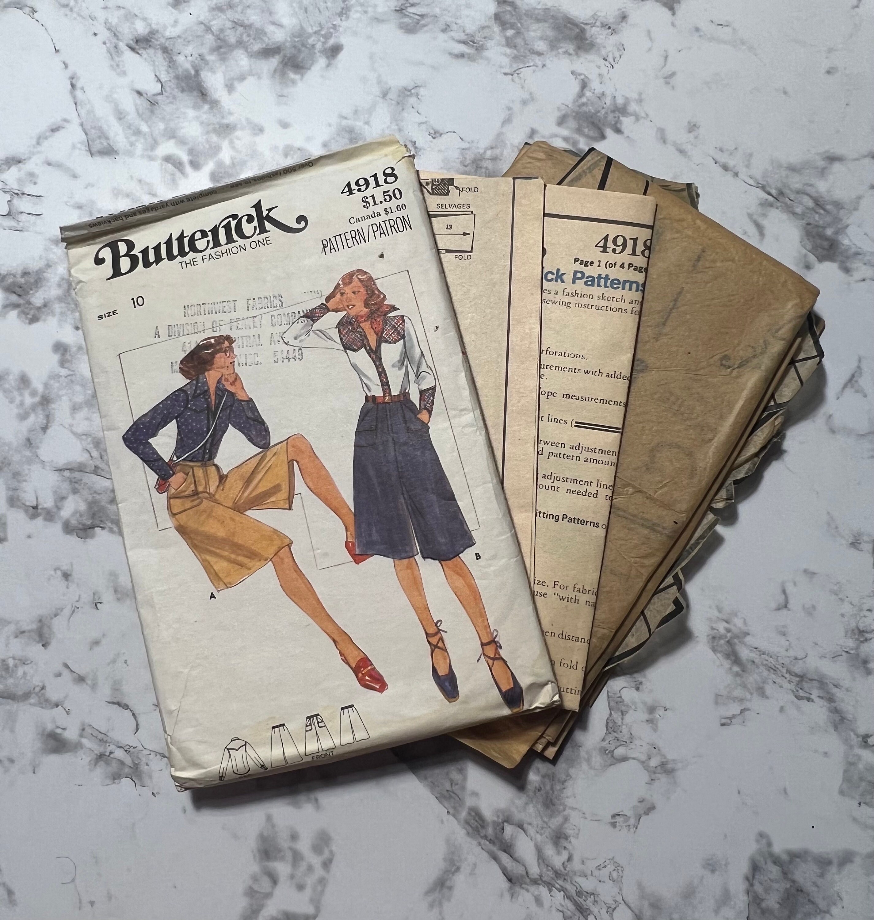 70s Misses Shirt and Culottes Pattern, Long Sleeve Collared Blouse and ...