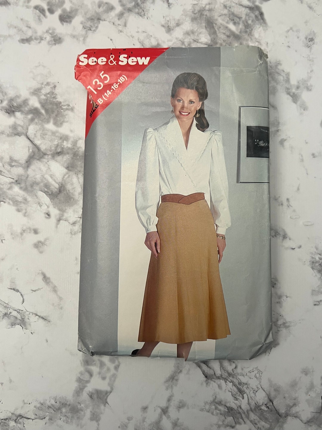 80s Misses Blouse and Skirt, High Waist Flared Skirt and Long Sleeve ...