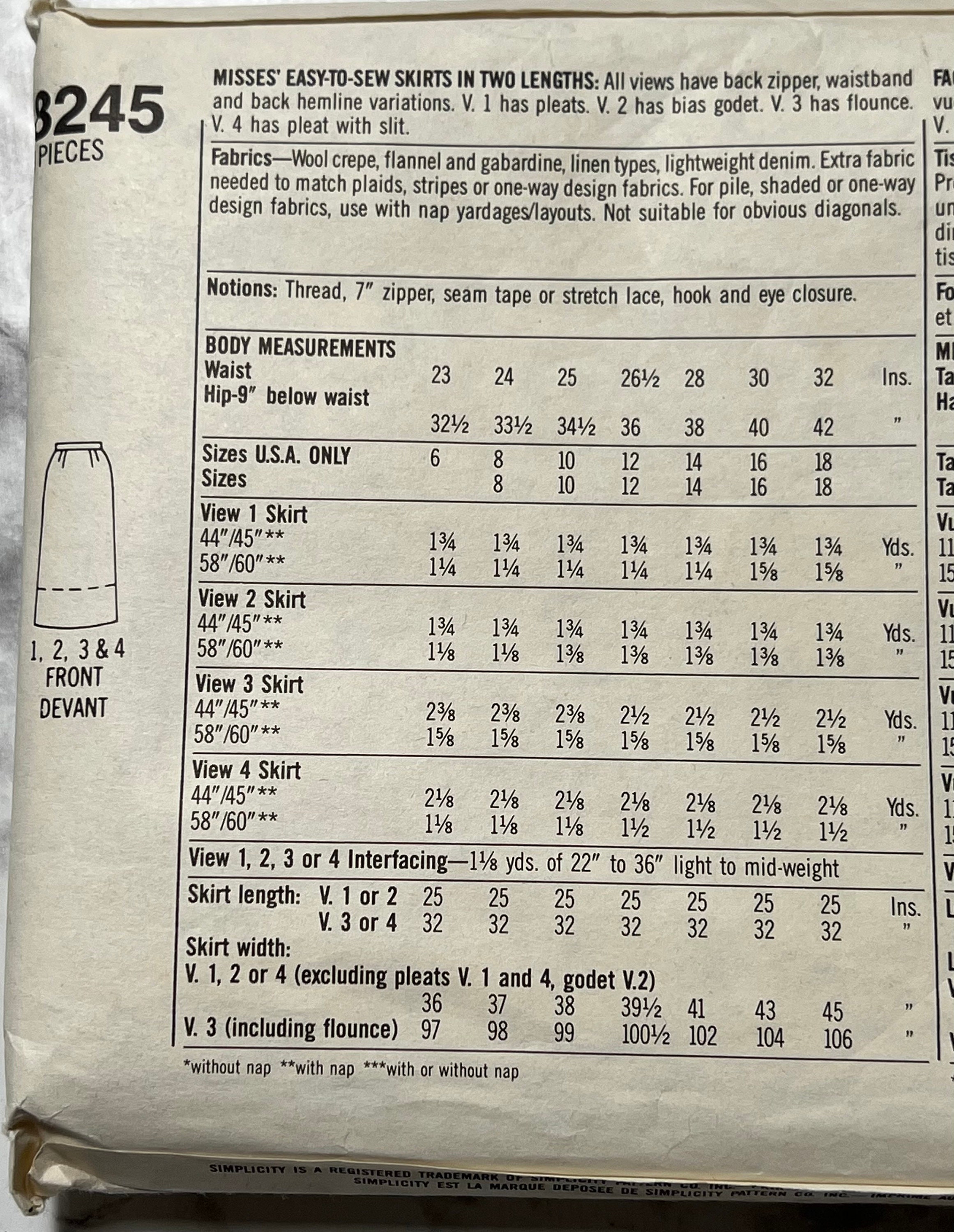 80s Misses Easy to Sew Skirts Pattern in 2 Lengths, Knee or Midi Length ...