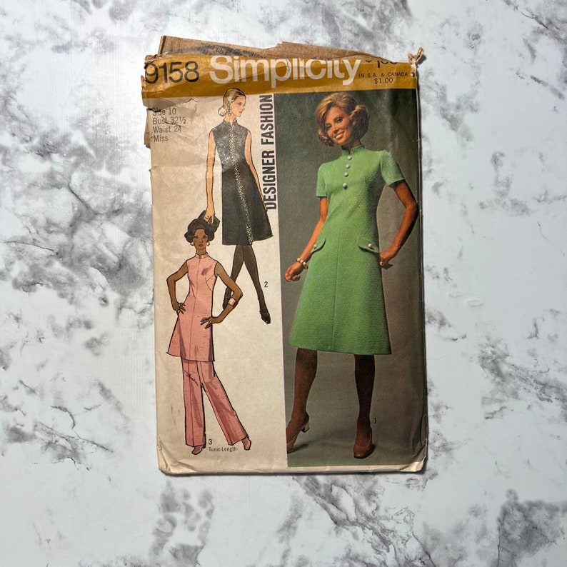 70s Designer Fashion Misses' Dress or Tunic and Pants Pattern, Short ...