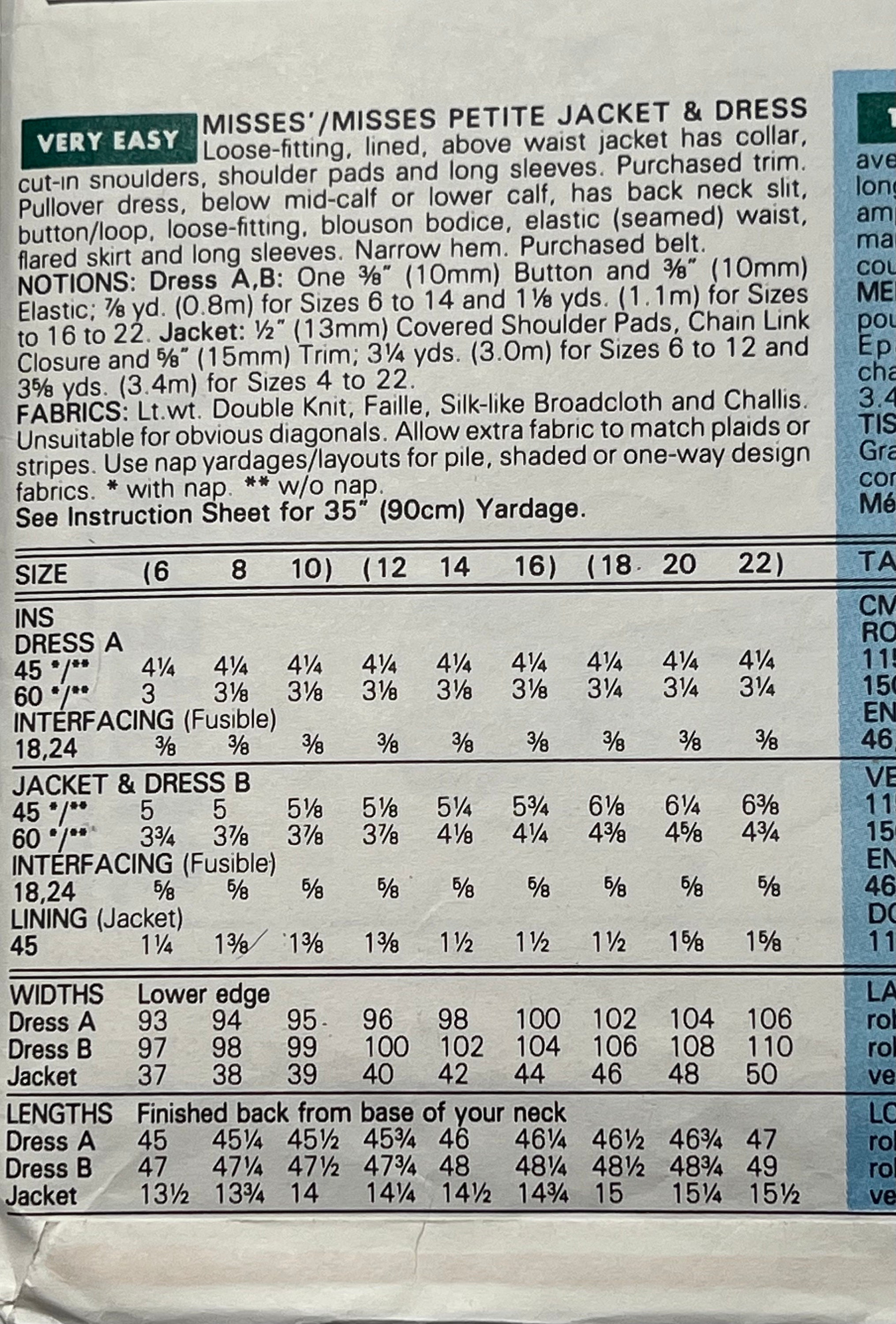 90s Fast and Easy Misses Jacket Pattern, MISSING DRESS PIECES, Fast and ...