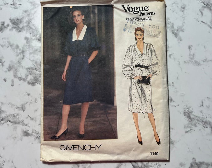 80s Paris Original Givenchy Misses' Dress Pattern, Long or Short Sleeve ...