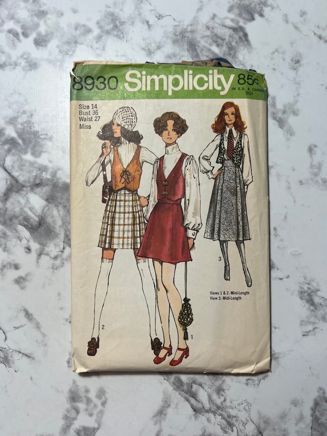 70s Misses' Vest, Mini-skirts and Midi Skirt Pattern, Fitted Vest and ...