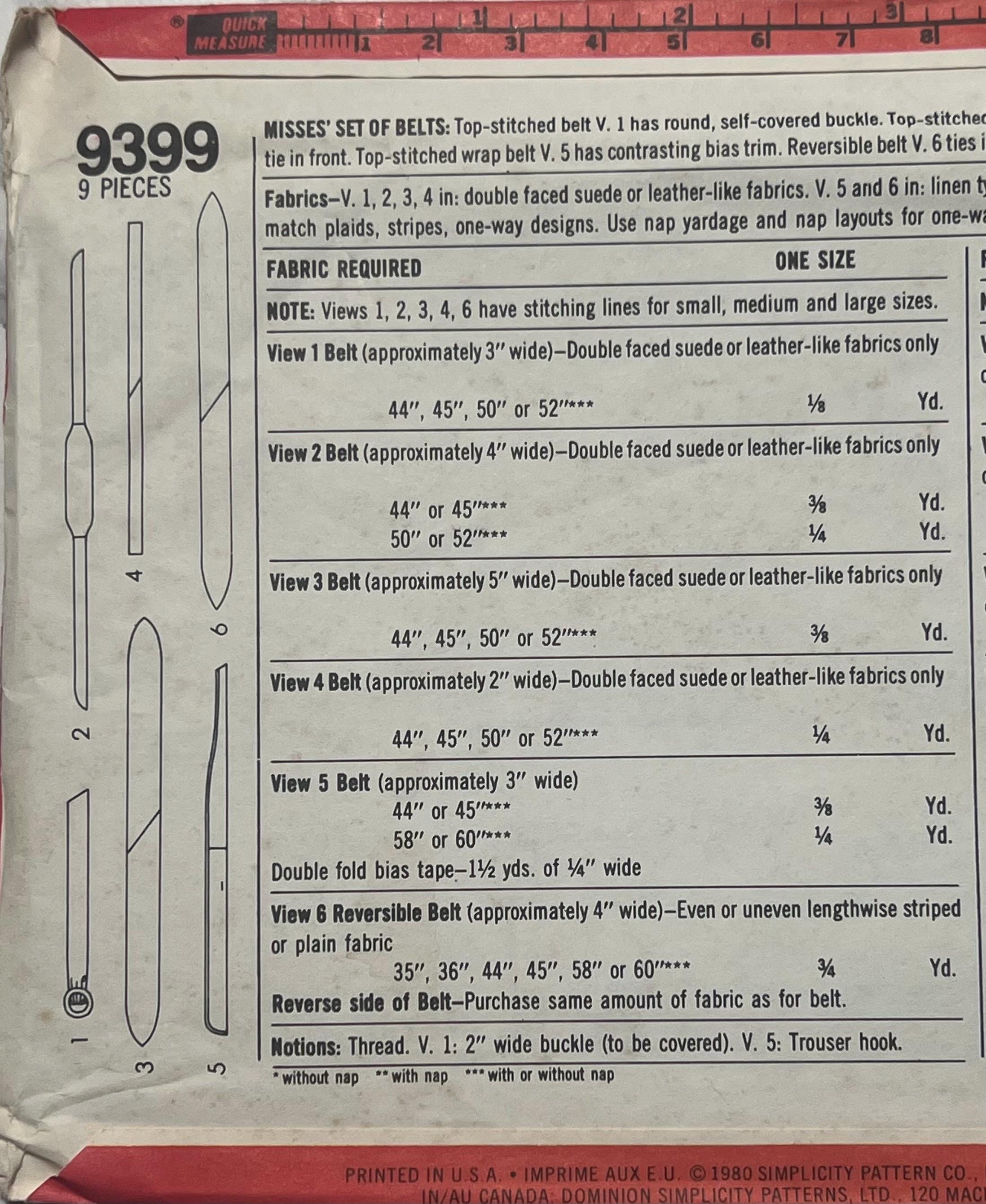 80s Misses' Set of Belts Pattern, Tie Waist Belt Pattern, Chunky Belt ...