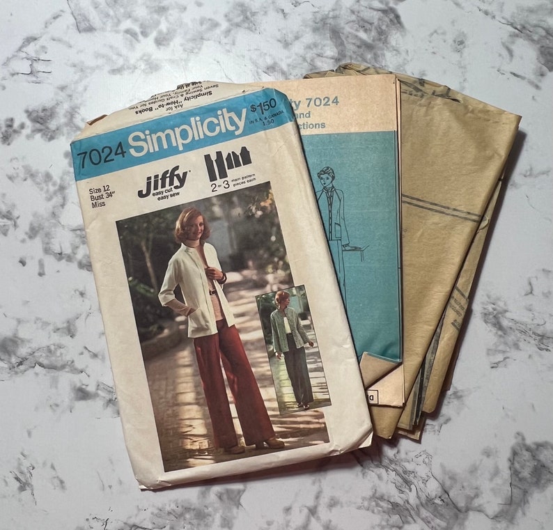 70s Misses Jiffy Unlined Jacket and Pants Pattern, Easy Jacket and Wide ...