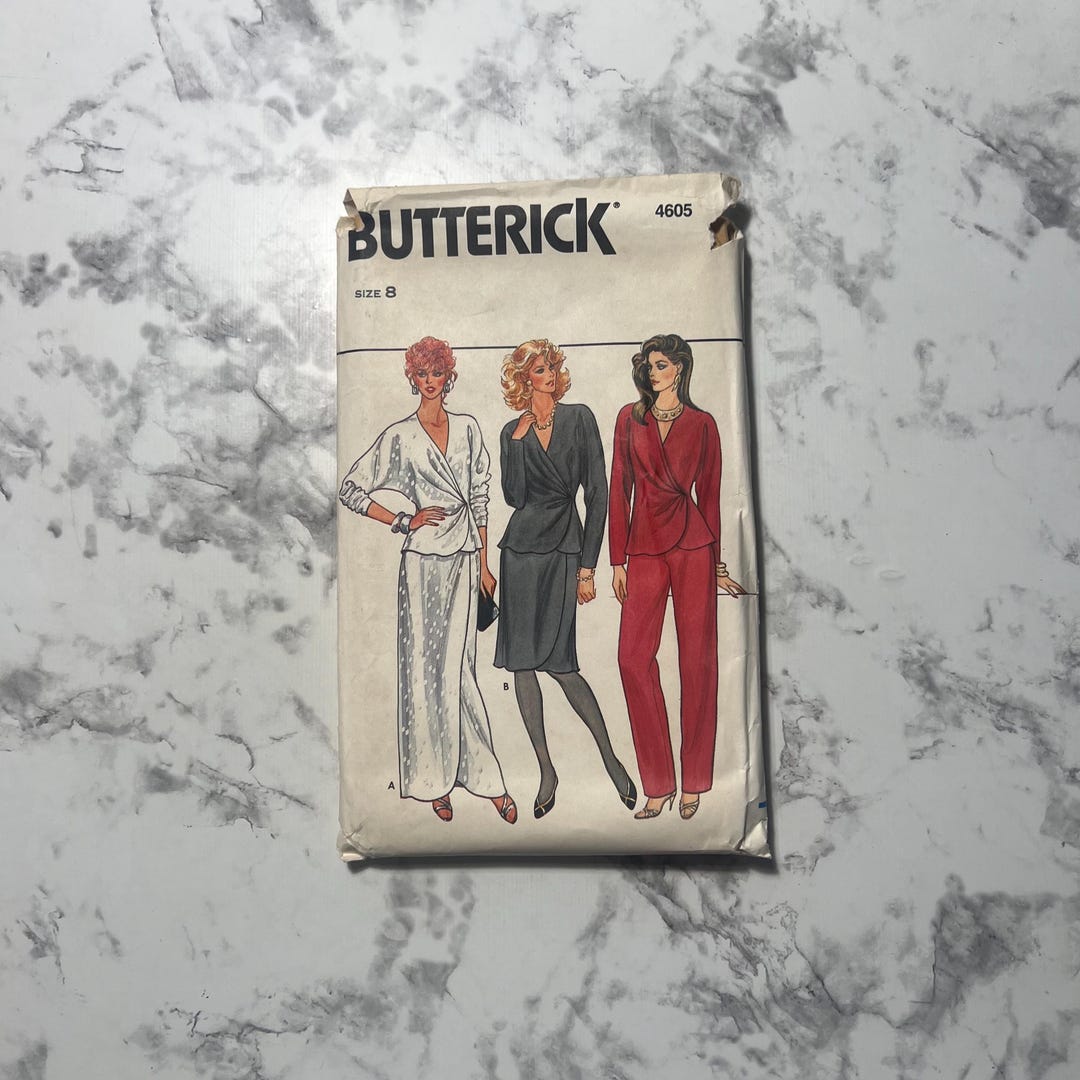 80s Misses' Tunic, Skirt, and Pants Pattern, Long Sleeve Wrap Front ...