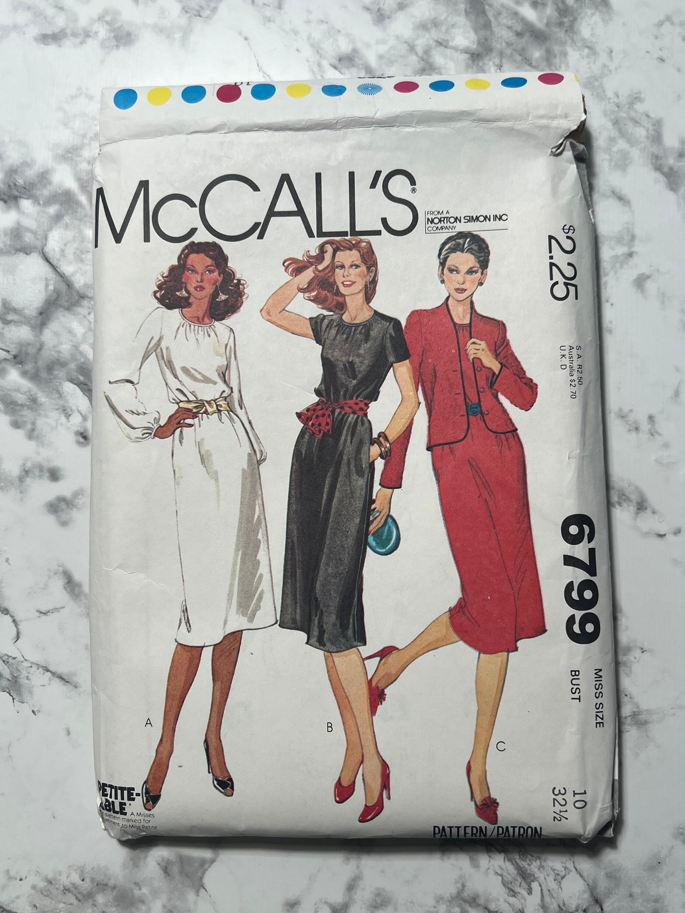 70s Misses Jacket and Dress Pattern, Long Sleeve Fitted Dress With ...