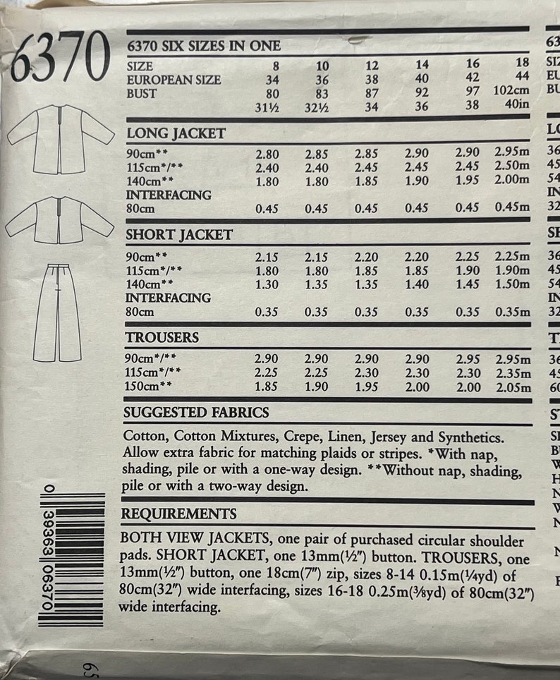 80s Jacket and Pants Pattern, Open Front Jacket in Two Lengths With ...
