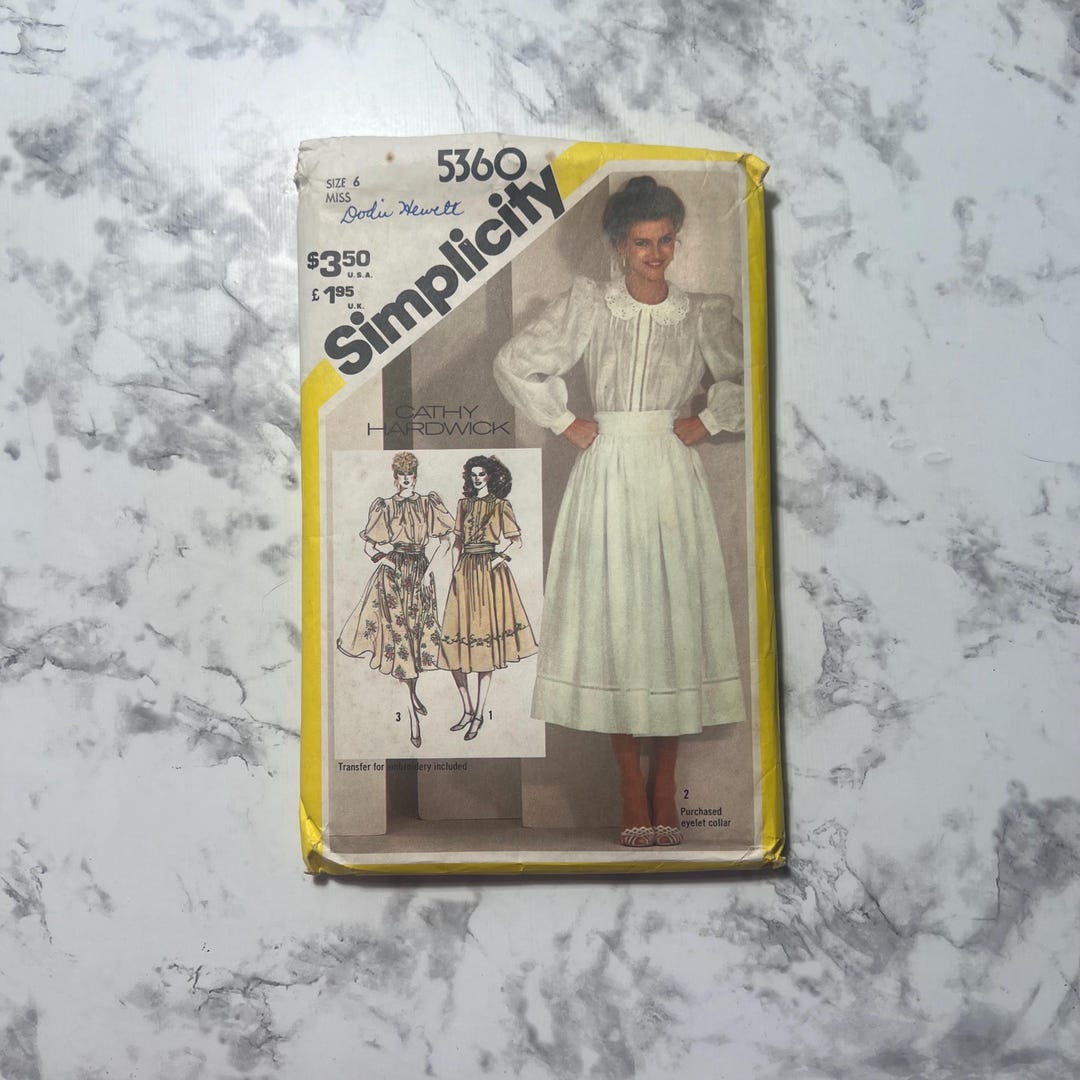 80s Cathy Hardwick Misses' Blouse and Full Skirt Pattern With Transfer ...