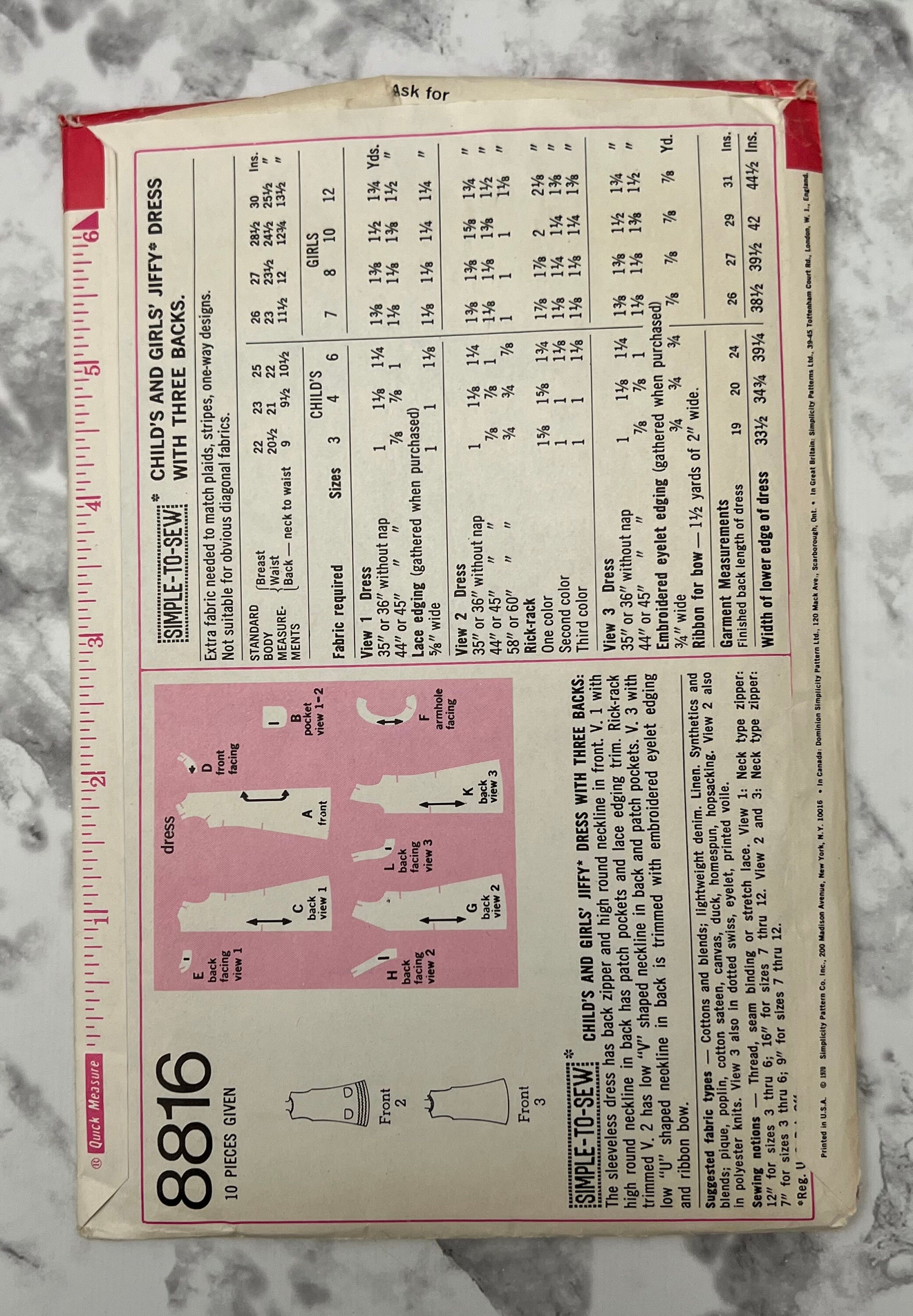 70s Simple to Sew Child's and Girl's Jiffy Dress Pattern With 3 Backs ...