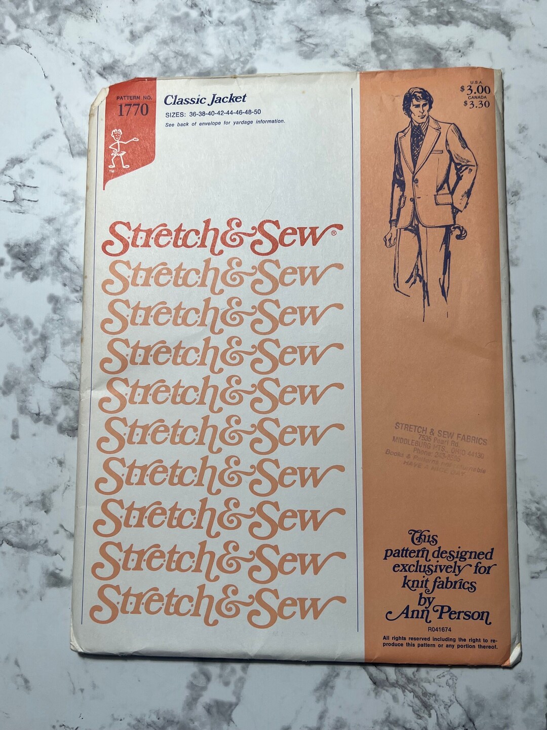 60s or 70s Classic Jacket Pattern, Men's Button Front Sport Coat ...