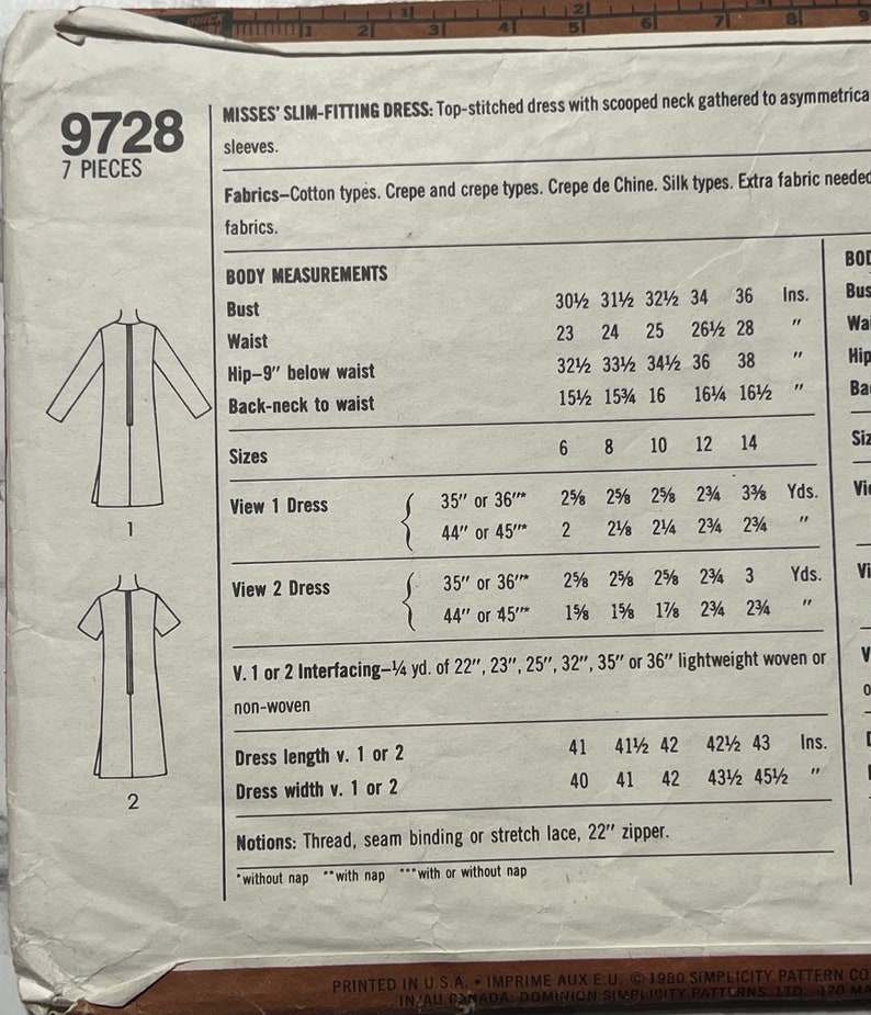 80s Misses' Slim-fitting Dress Pattern, Long or Short Sleeve Dress ...