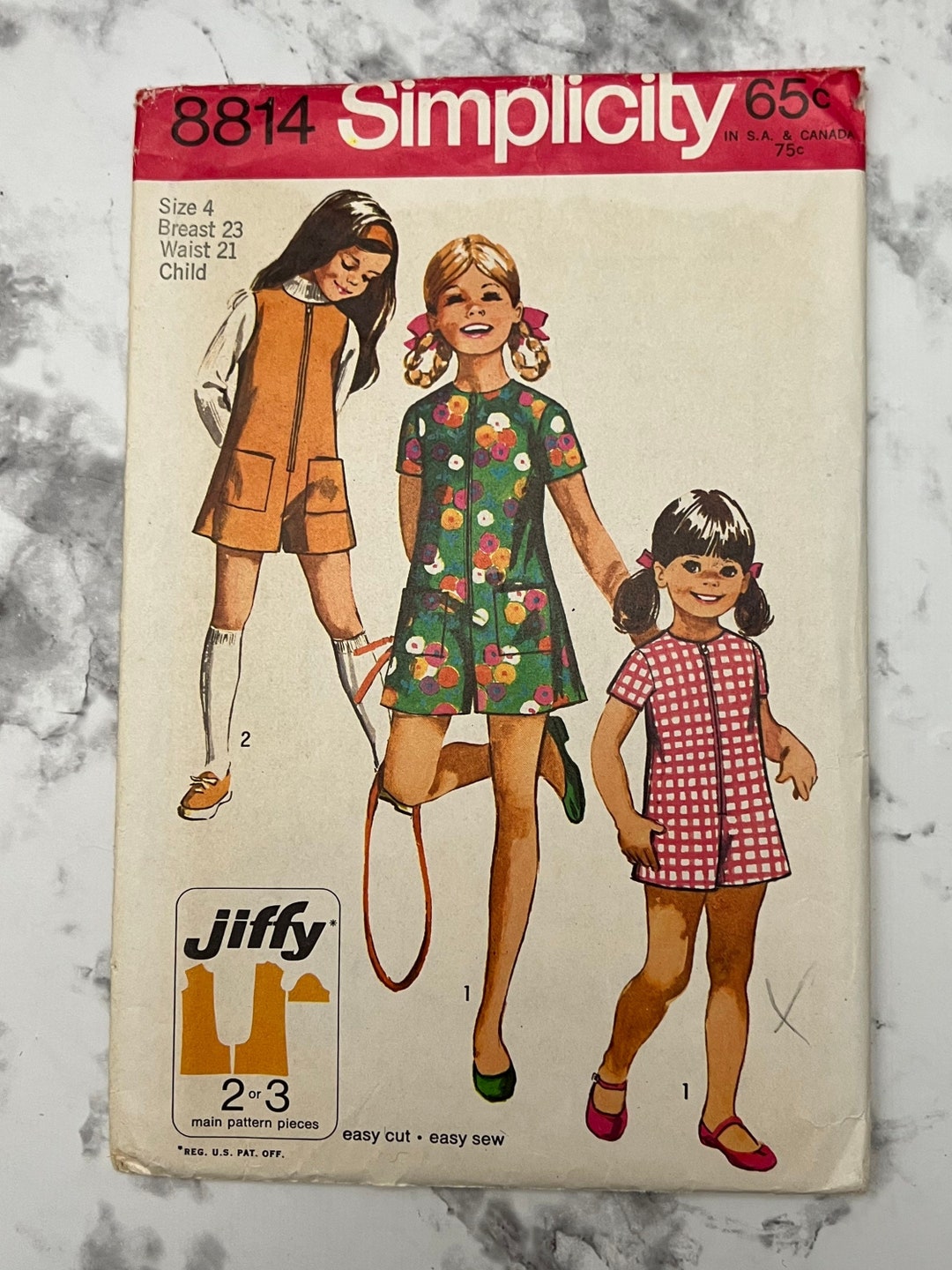 70s Simple to Sew Childs and Girls Jiffy Pant Dress or Pant Jumper ...