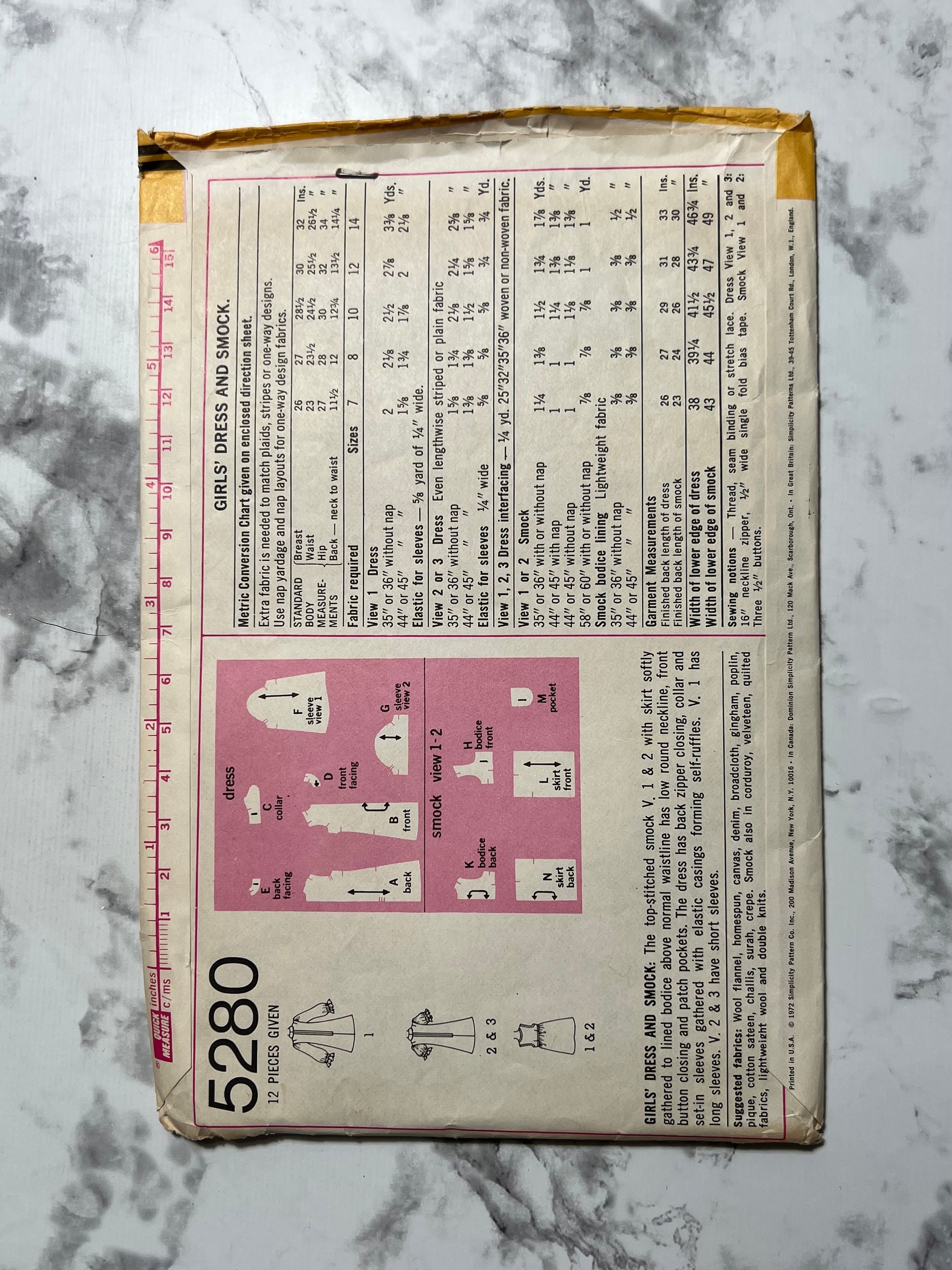 70s Girl's Dress and Smock Pattern, Long or Short Sleeve Dress With ...