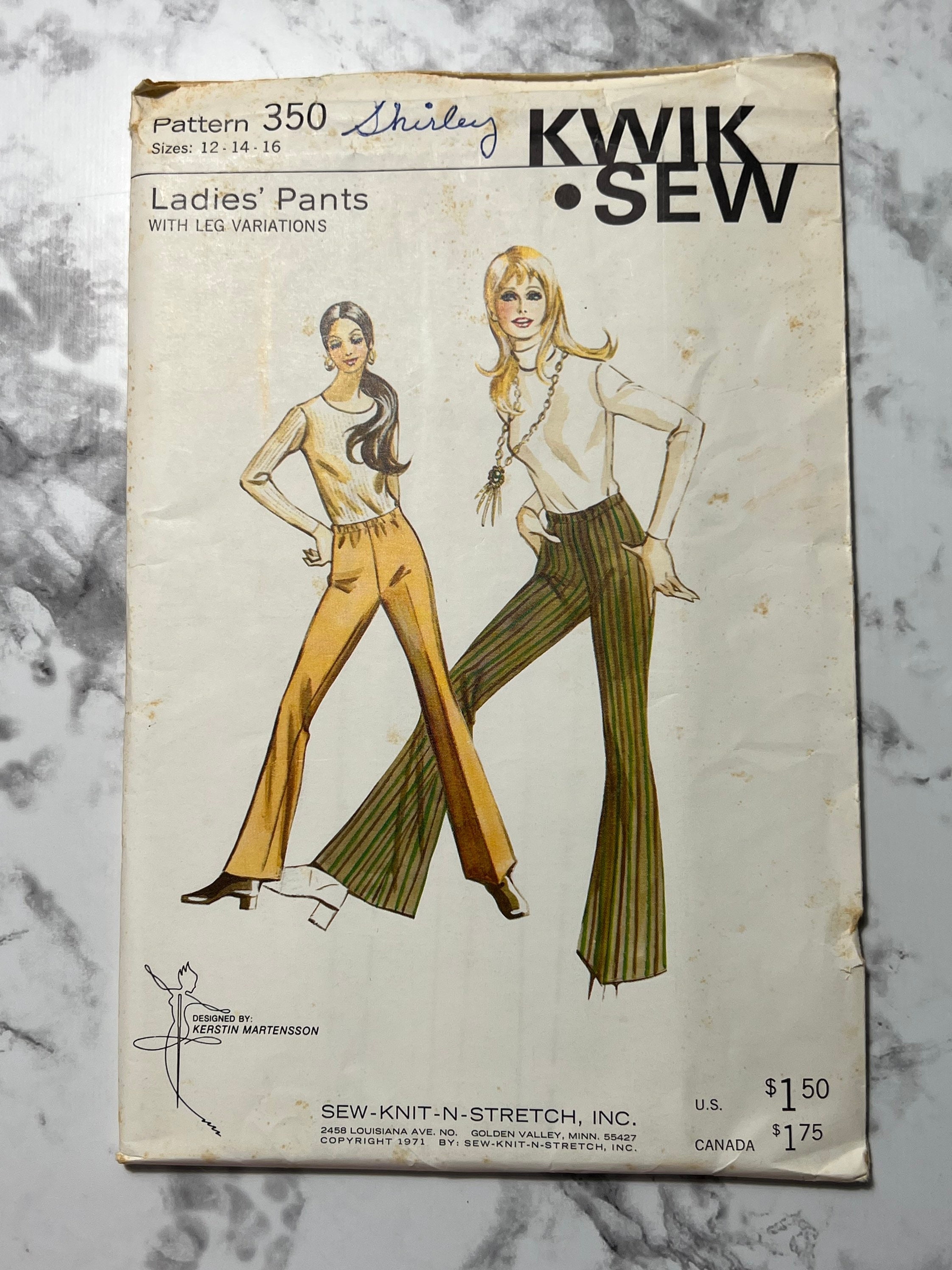 70s Ladies Pants Pattern With Leg Variations, Flared Trousers With ...