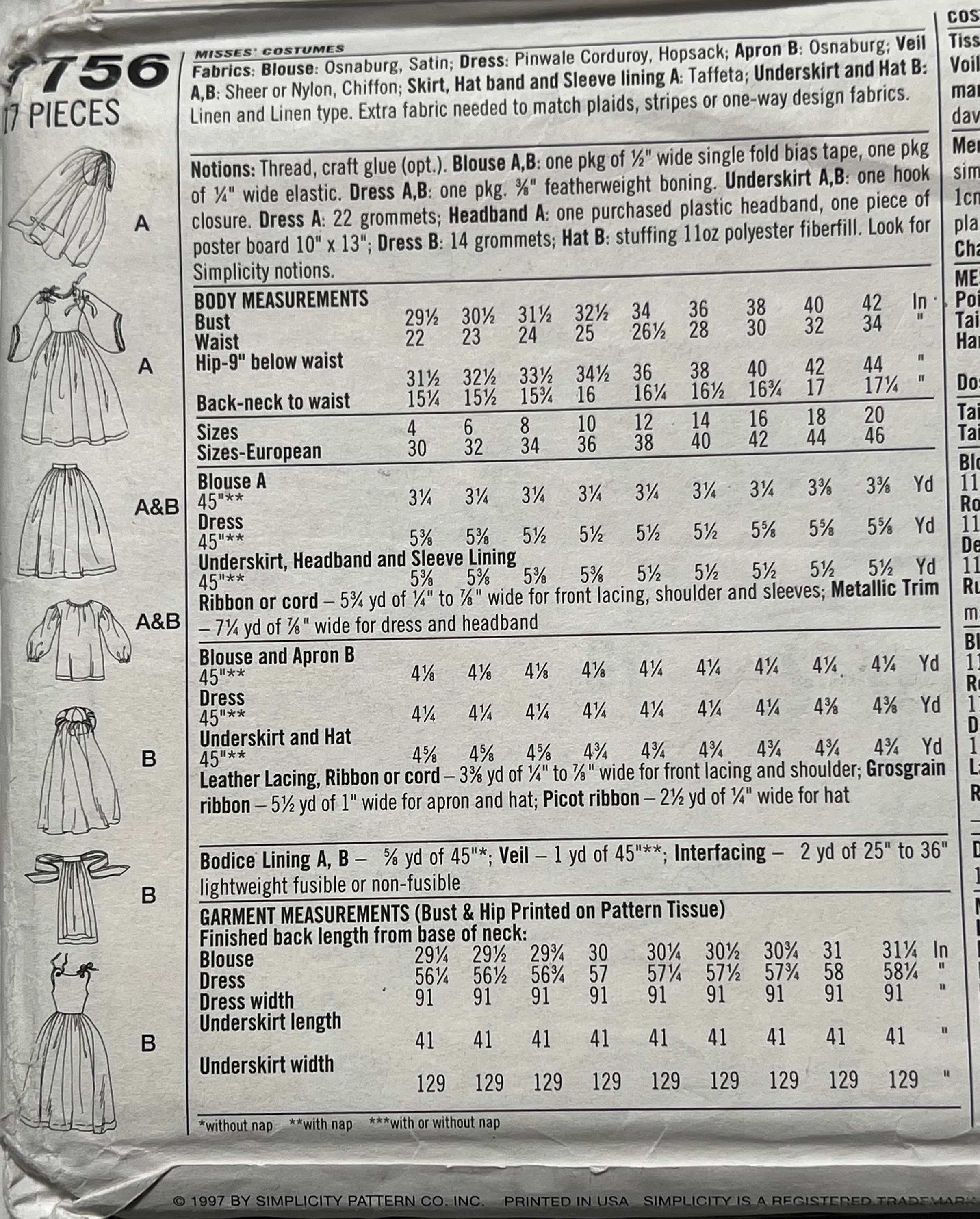90s Misses Costumes Pattern, Medieval Gown Pattern, Historic Multi ...