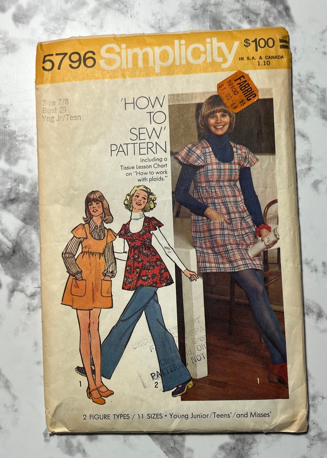 70s How to Sew Pattern, Young Junior/teens Short Jumper or Tunic ...
