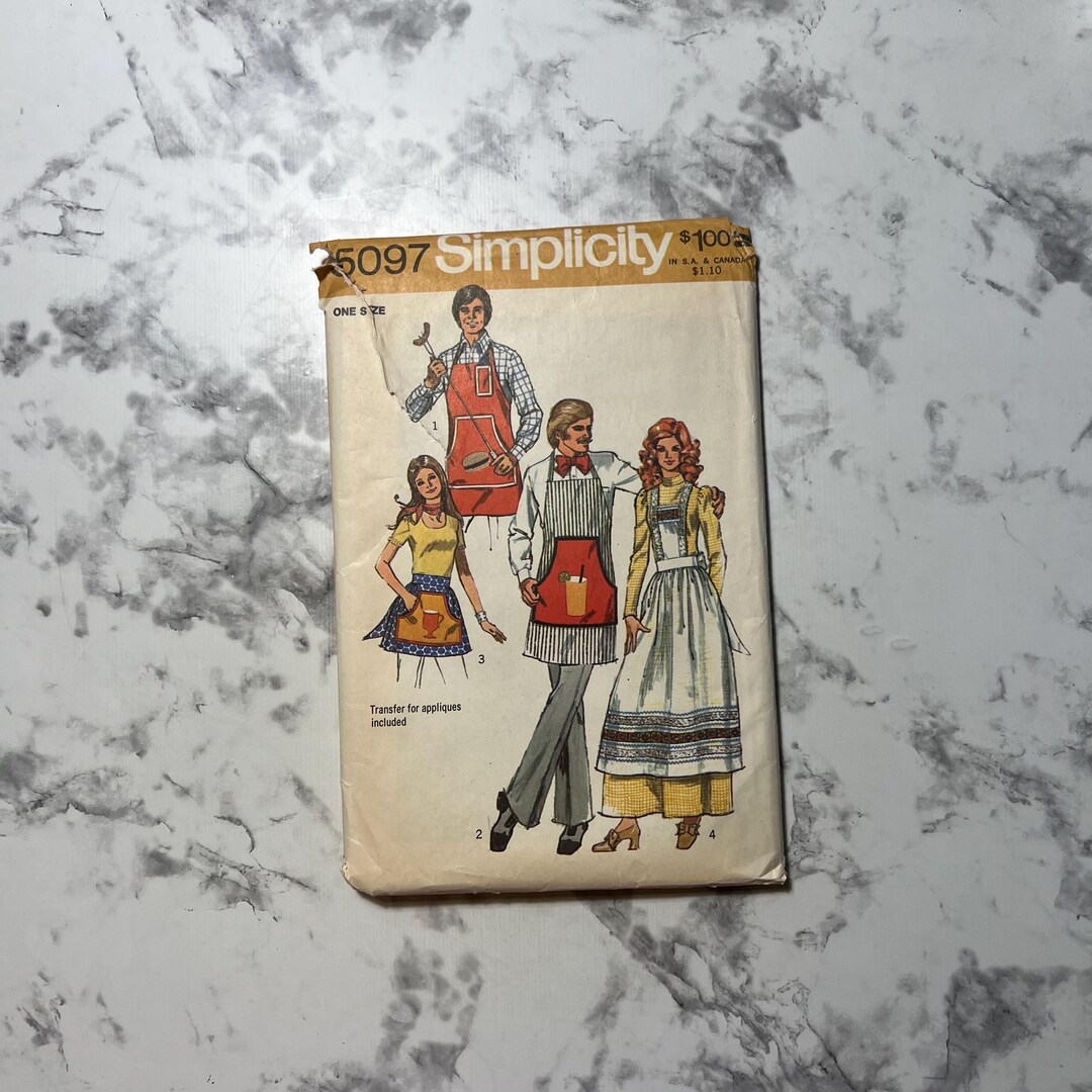 70s Men's and Misses' Set of Aprons Pattern Transfer for Appliques ...