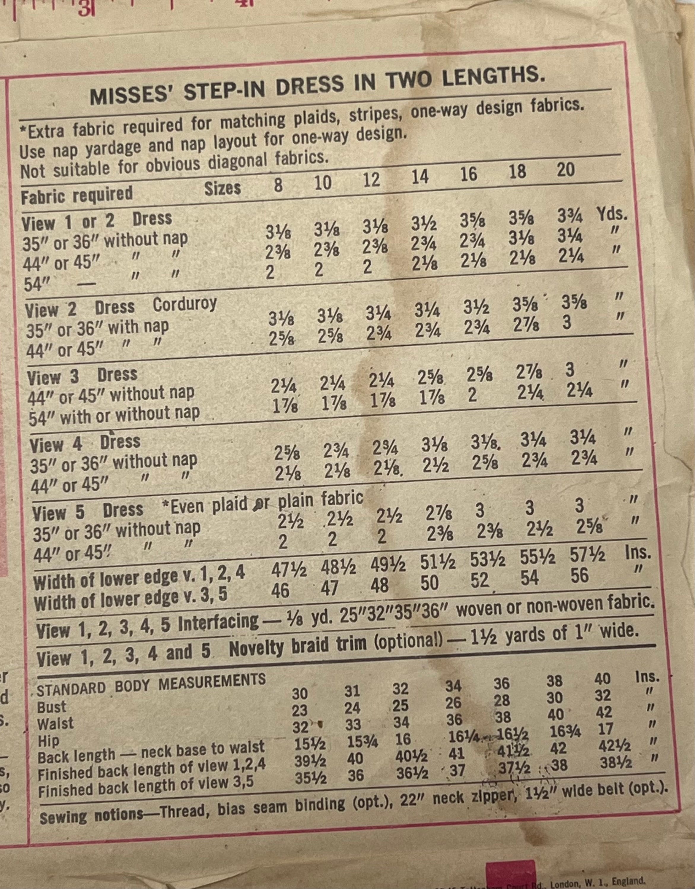 60s Misses Step in Dress Pattern in 2 Lengths, Long or Short Sleeve ...