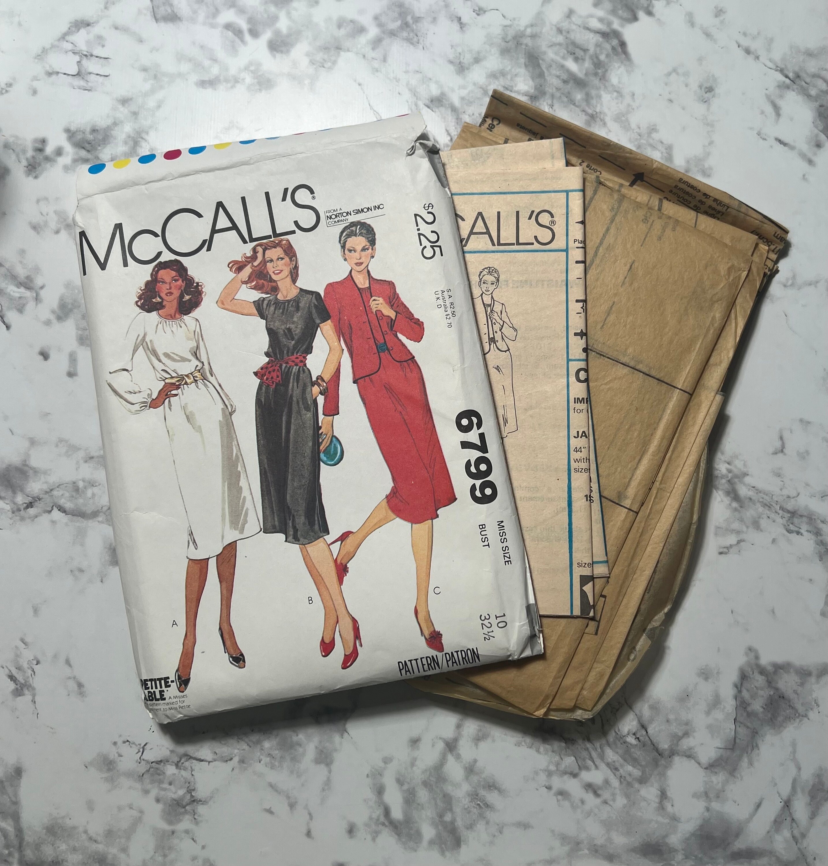 70s Misses Jacket and Dress Pattern, Long Sleeve Fitted Dress With ...