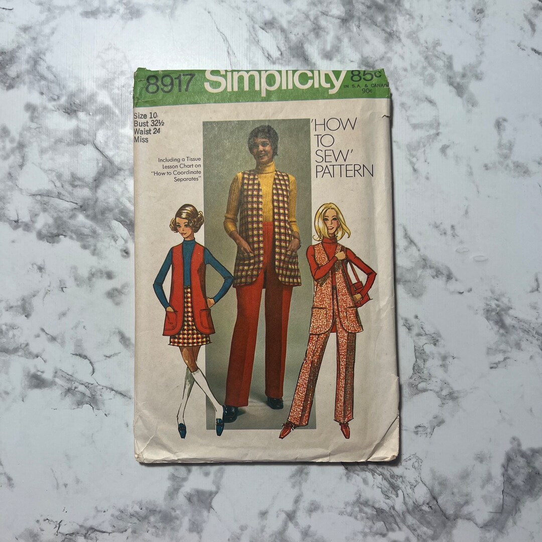 70s How to Sew Pattern, Misses' Mini-skirt and Pants Pattern, VEST ...