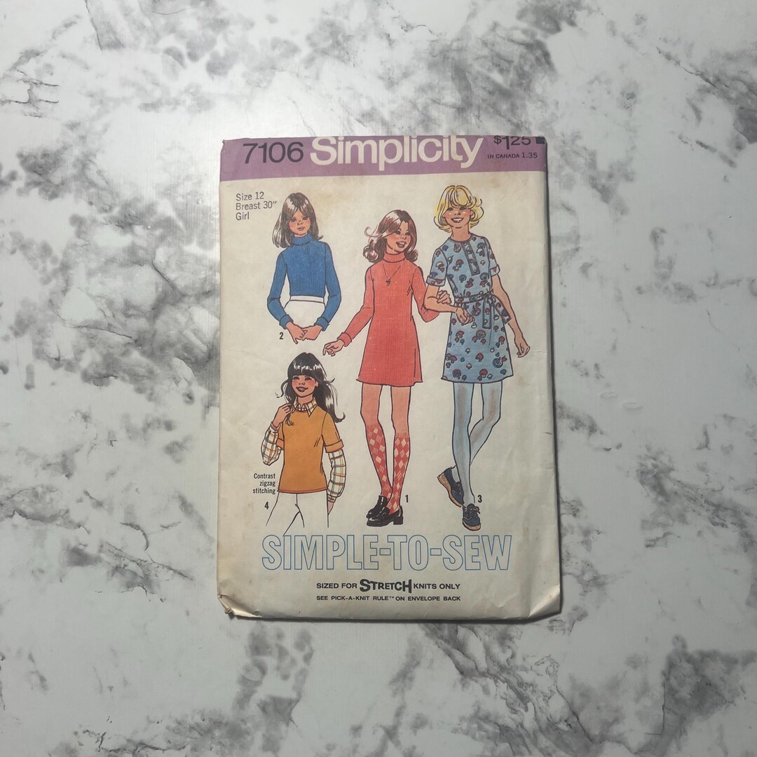 70s Simple to Sew Girls' Short Dresses or Tops Pattern, Long or Short ...