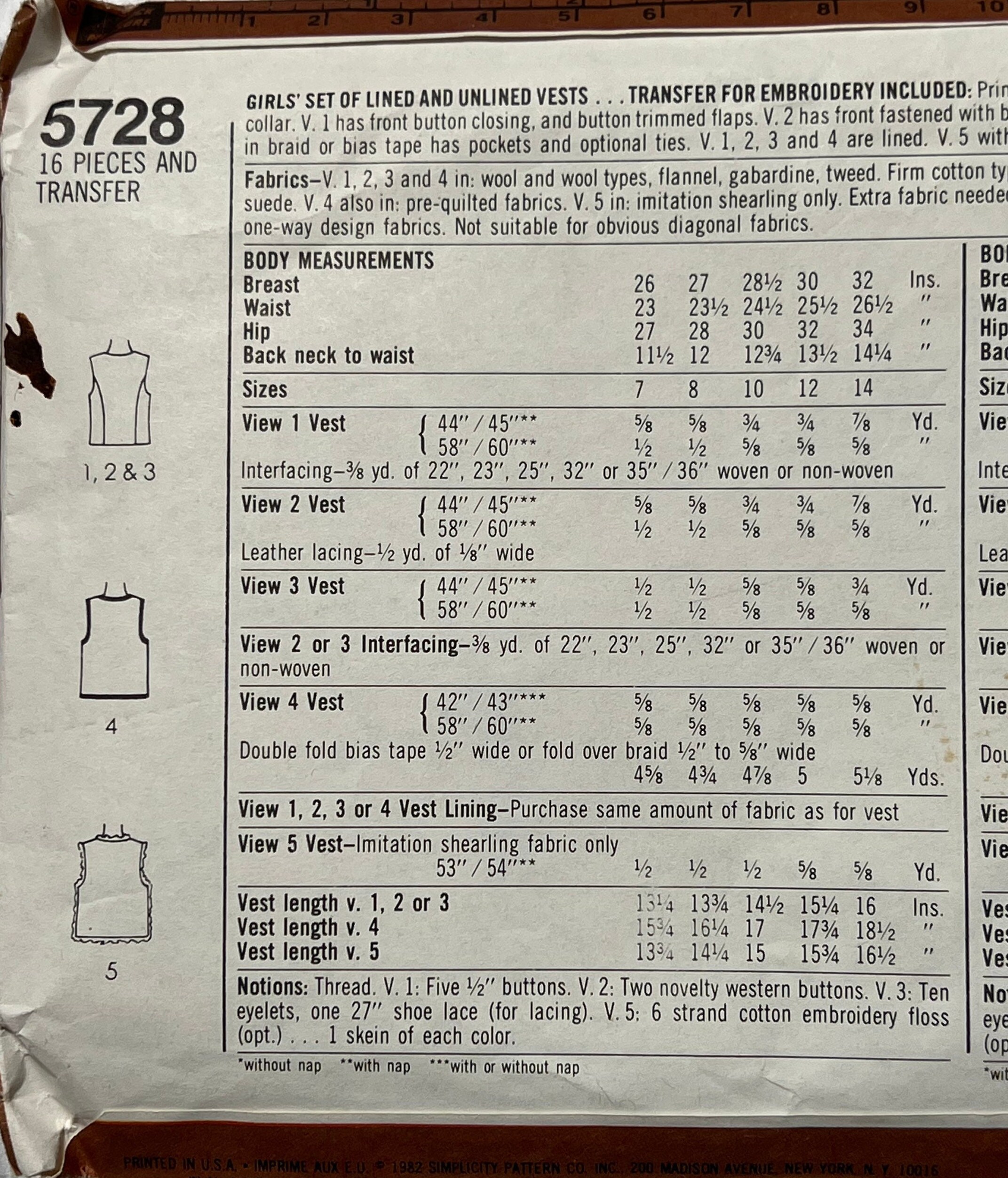 80s Girls Set of Lined and Unlined Vests Pattern, With Embroidery ...