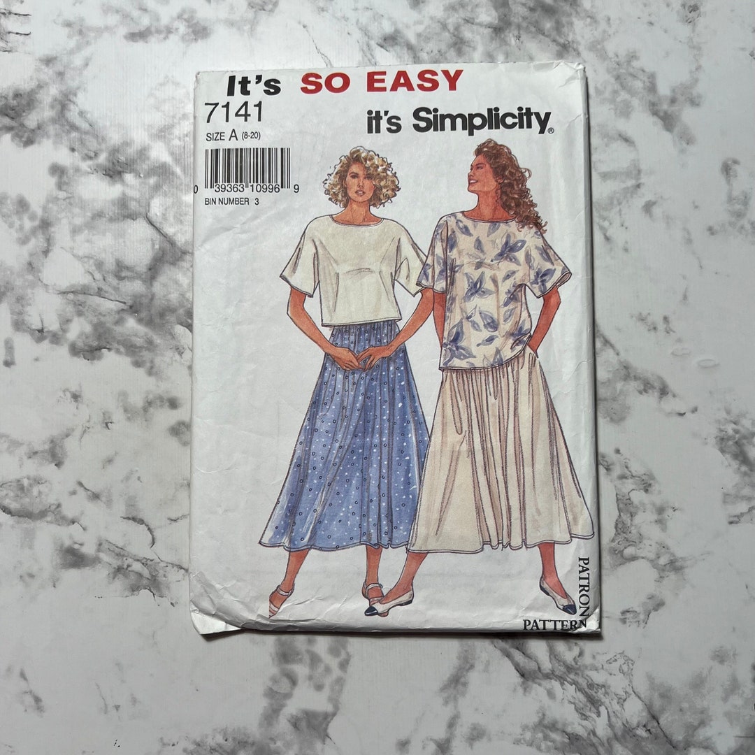 90s Easy Misses' Top in 2 Lengths and Skirt Pattern, Short Sleeve T ...