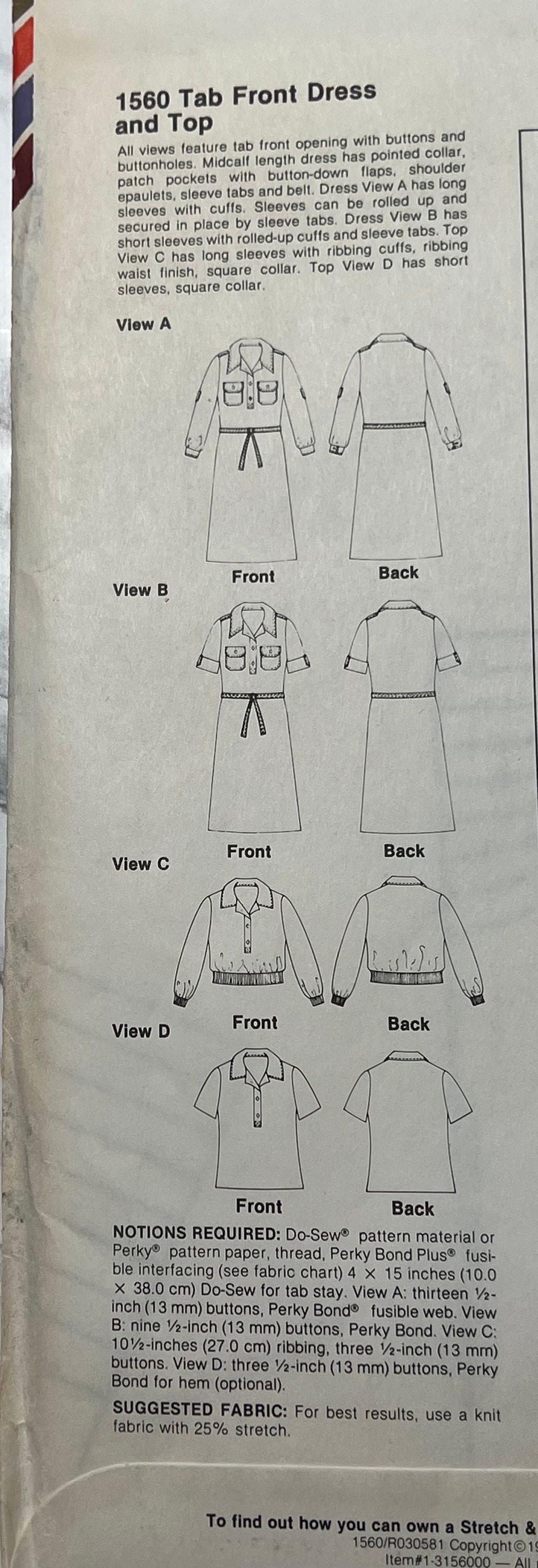 70s Tab Front Dress and Top Pattern, Long or Short Sleeve Dress and ...