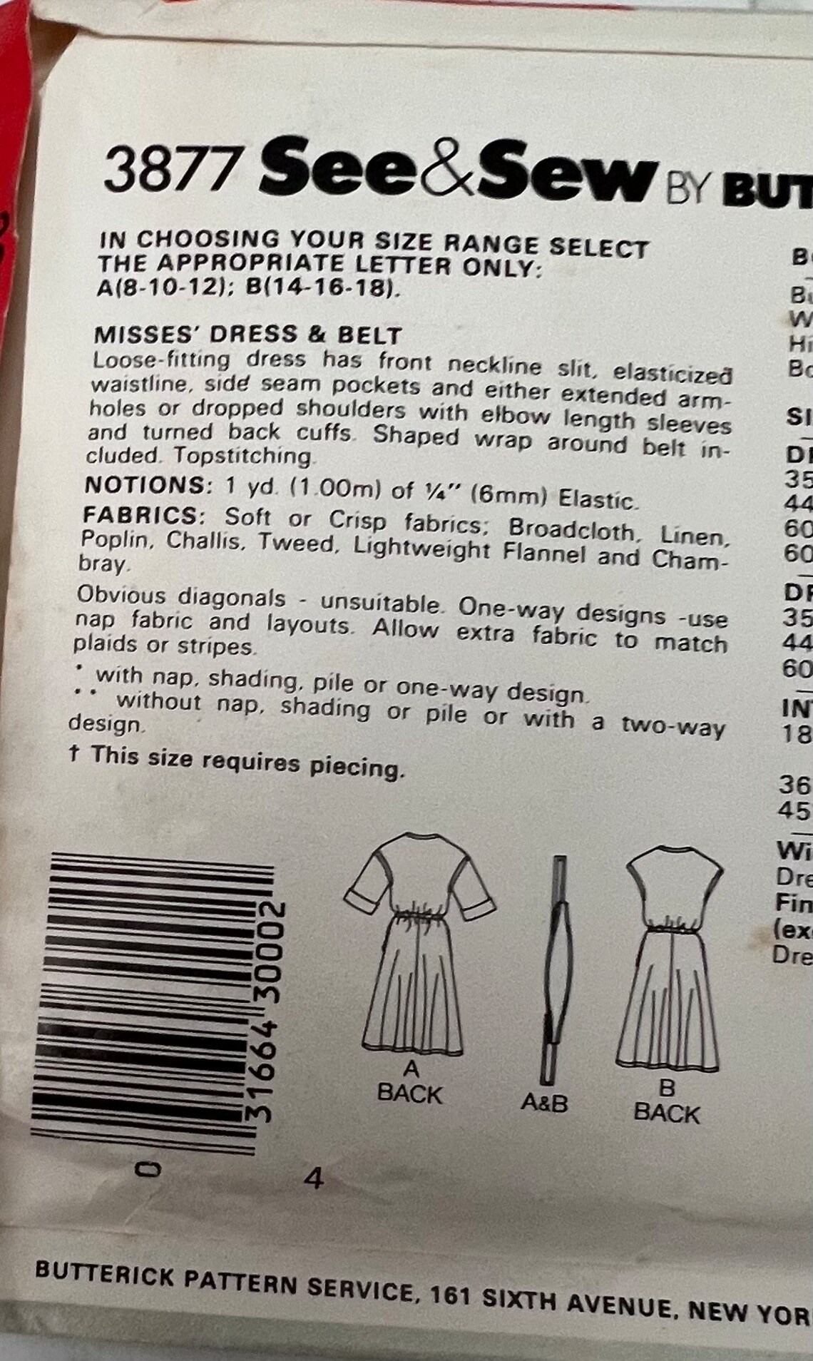 80s Misses Dress and Belt Pattern, Sleeveless or Elbow Length Sleeve ...