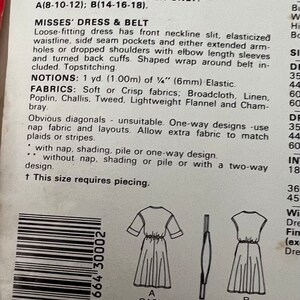 80s Misses Dress and Belt Pattern, Sleeveless or Elbow Length Sleeve ...