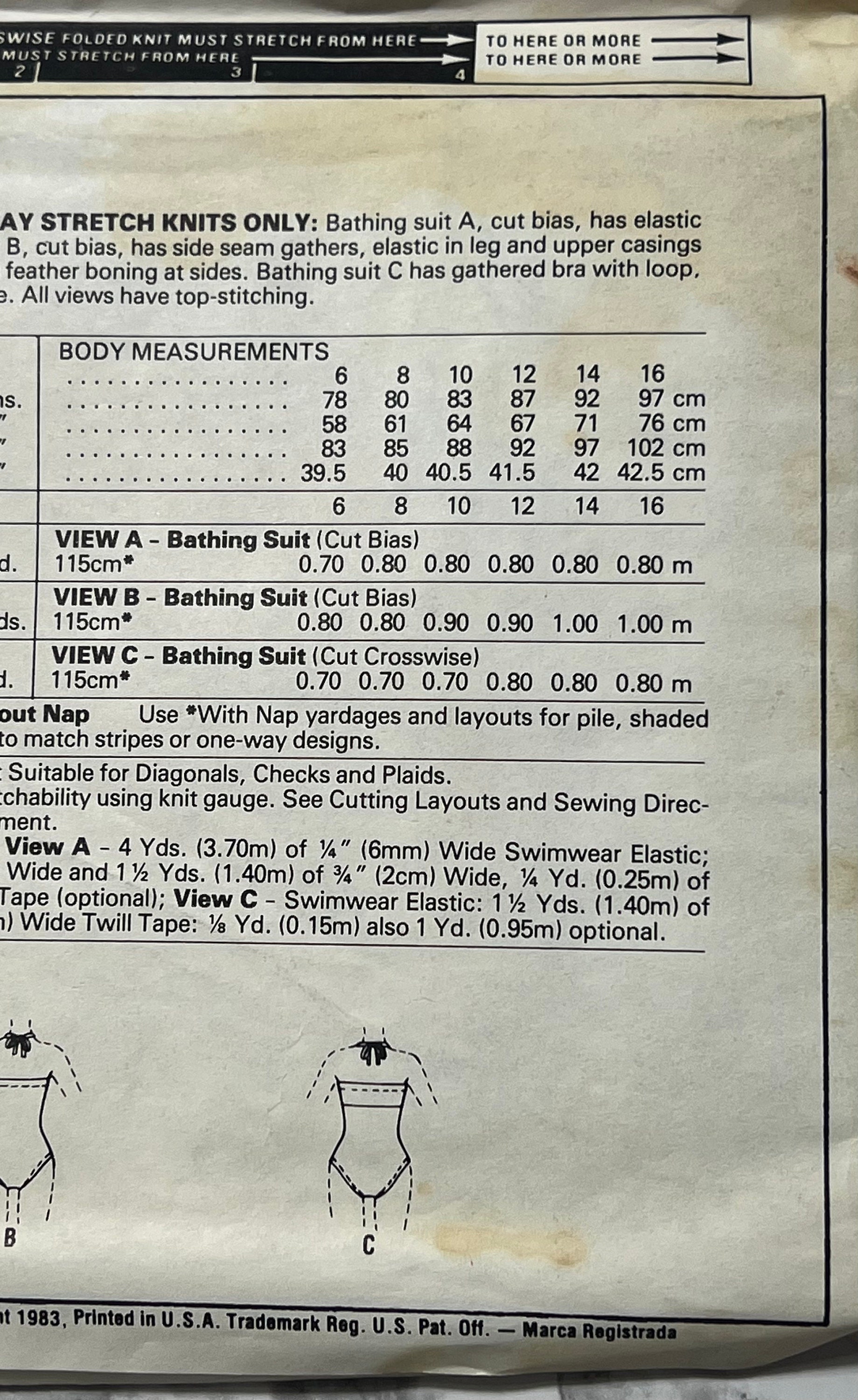 80s Misses Bathing Suits Pattern for 2 Way Stretch Knits Only, One ...