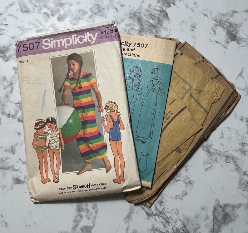 70s Girl's Bathing-suit, Bikini, and Cover-up Pattern, Kids One or Two ...