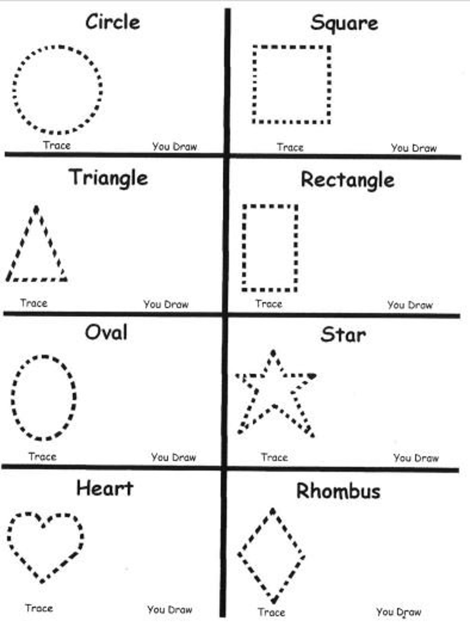 7 Printable Shapes, and Numbers, Tracing, Matching , and Drawing ...