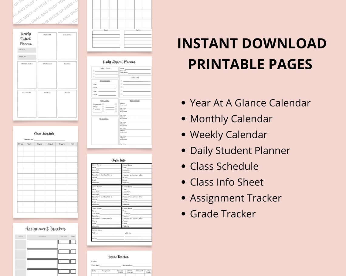 Printable Student Planner - Academic Planner Printable - College ...