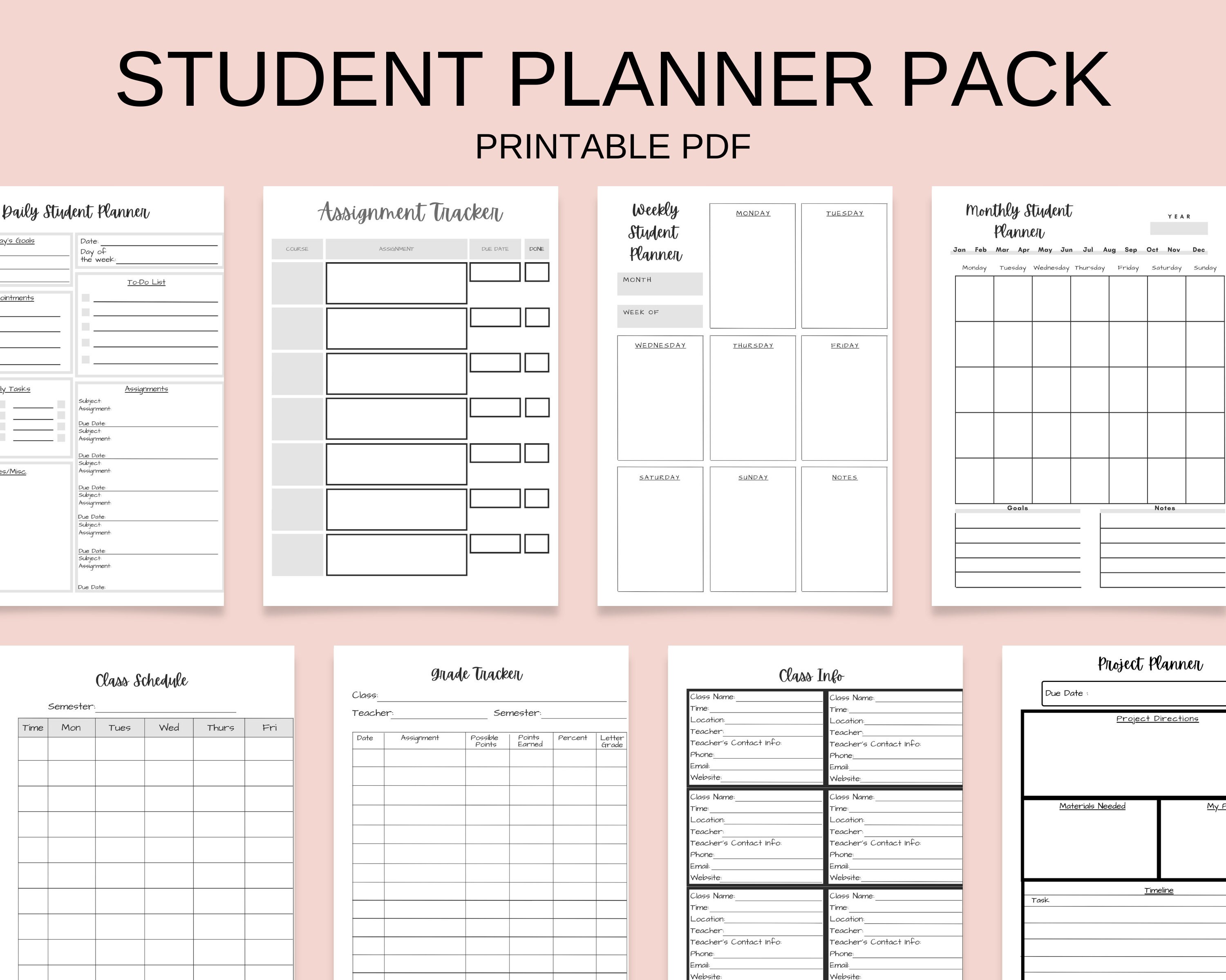 Printable Student Planner - Academic Planner Printable - College ...