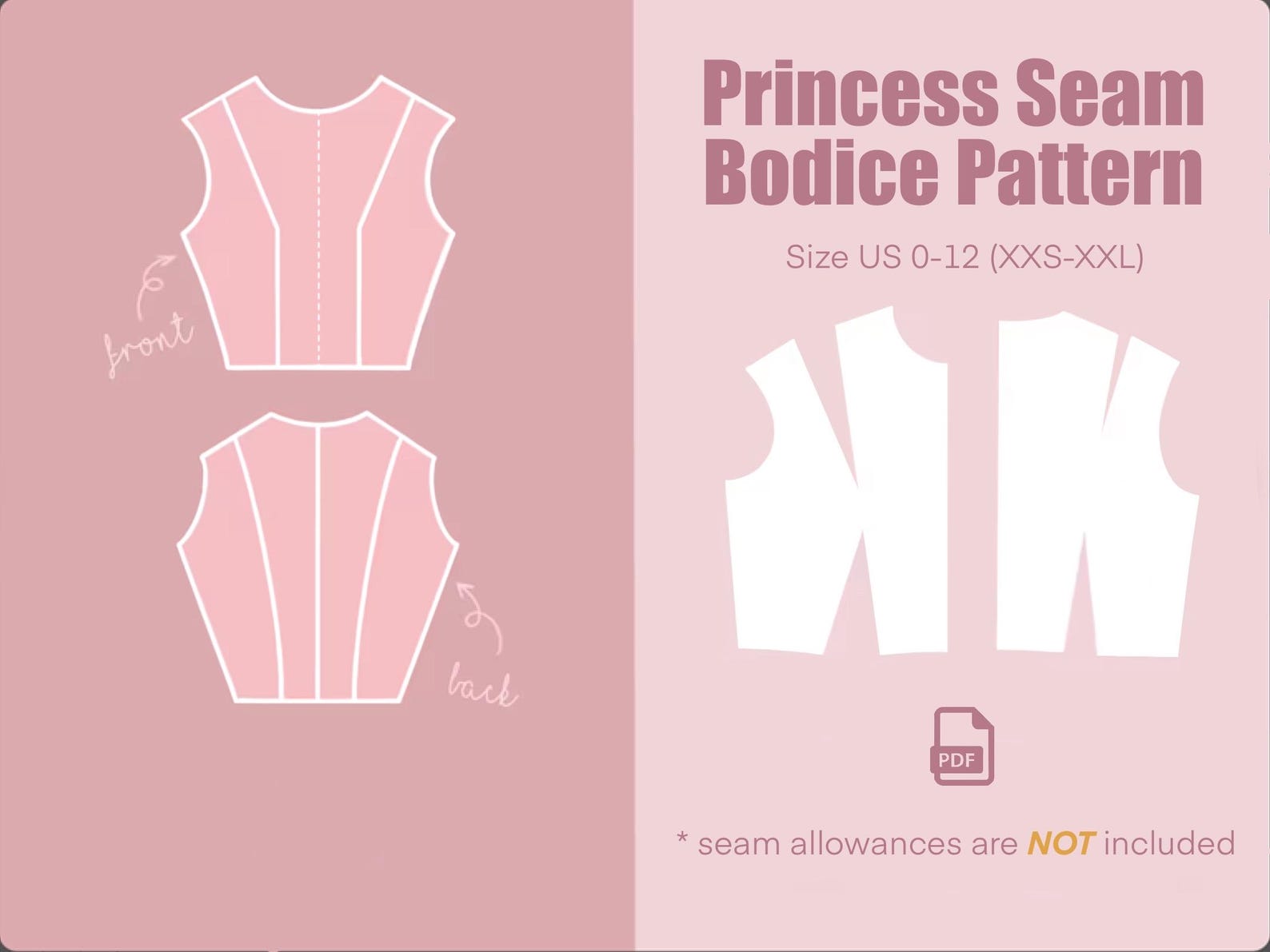 Princess Seam Bodice Pattern: US Size 0-12 (PDF Pattern) - Etsy