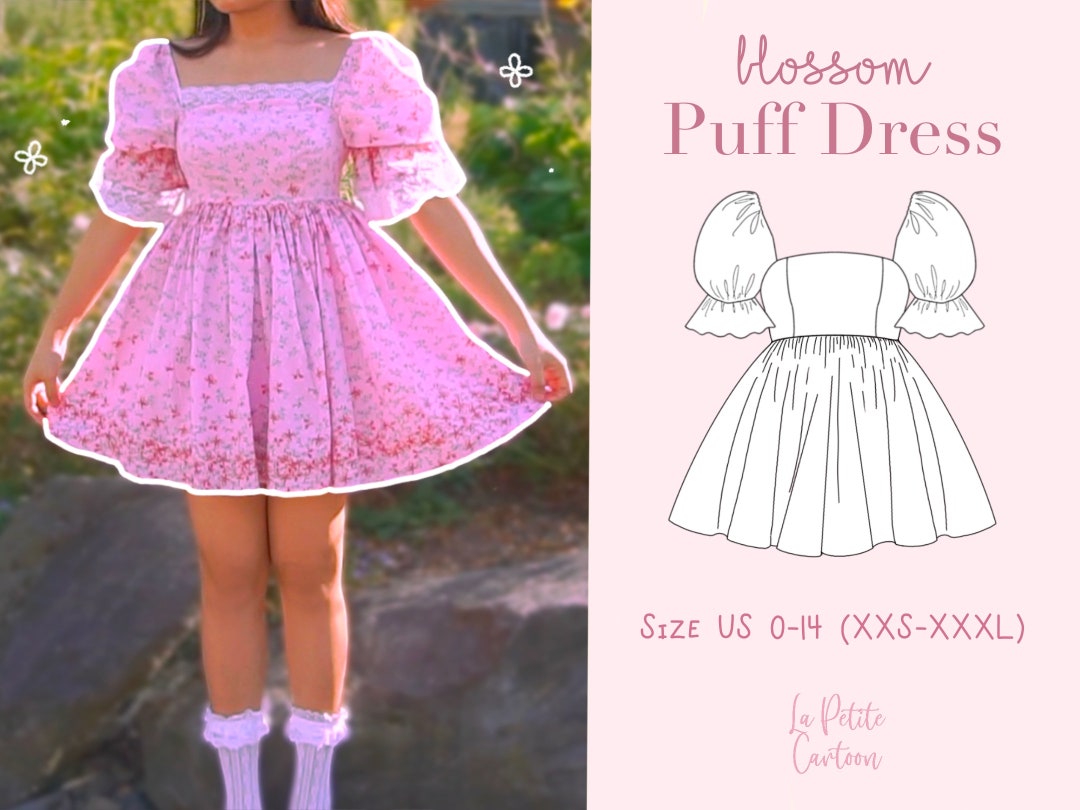 Blossom Puff Dress Print Pattern Size US 0-14 XS-XXXL Video Instruction ...