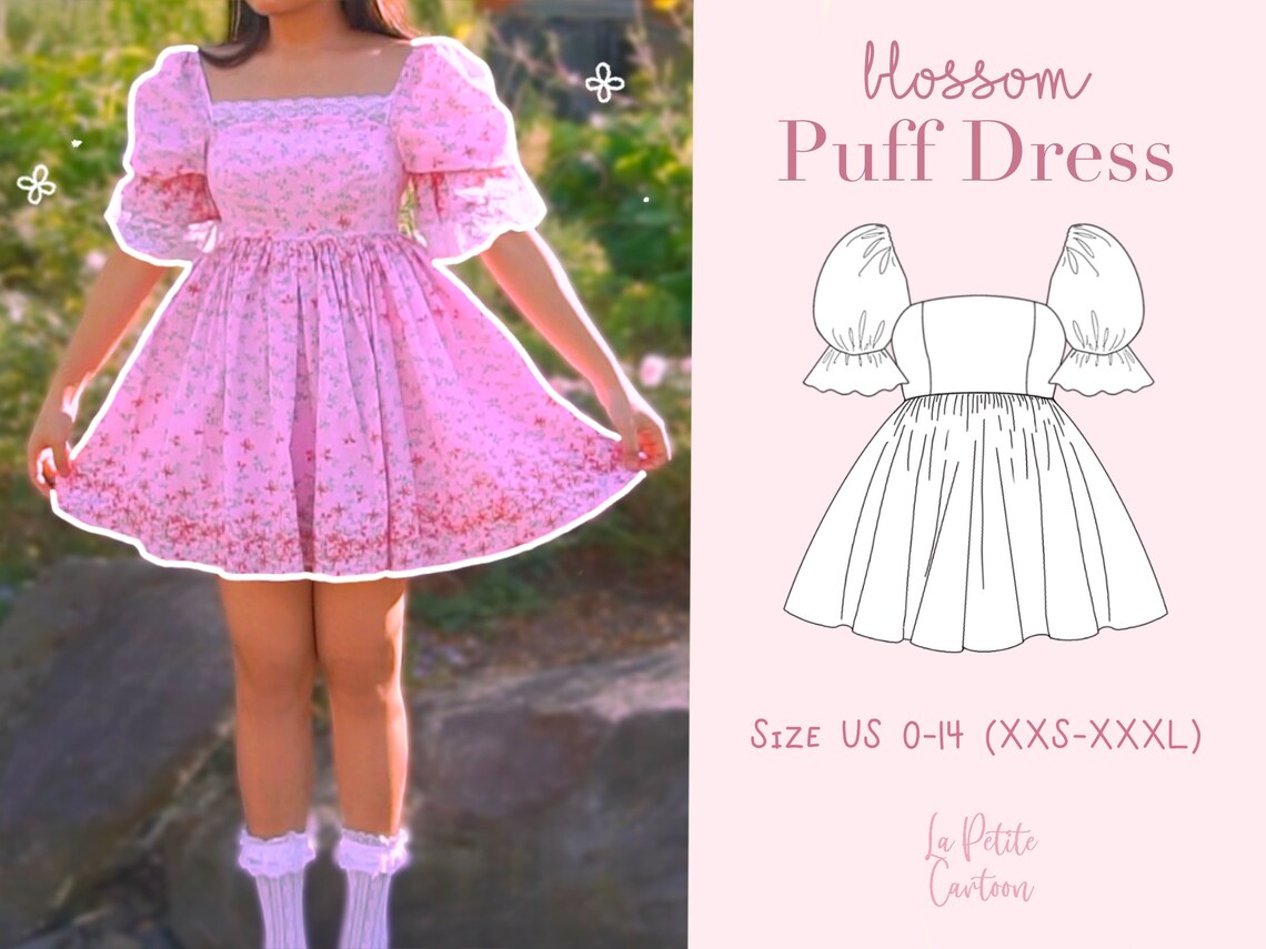 Blossom Puff Dress Print Pattern Size US 0-14 XS-XXXL - Etsy