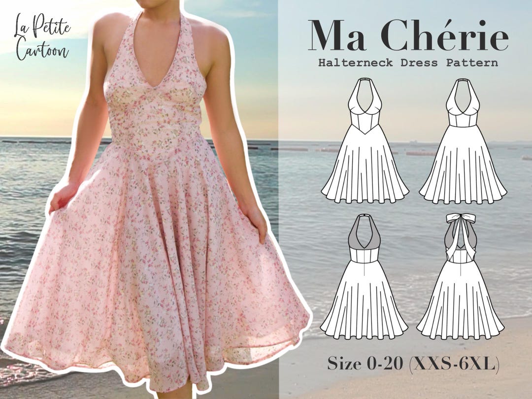 Ma Chérie Sewing Pattern A0/A4 PDF Size US 0-20 XXS-6XL Halterneck ...