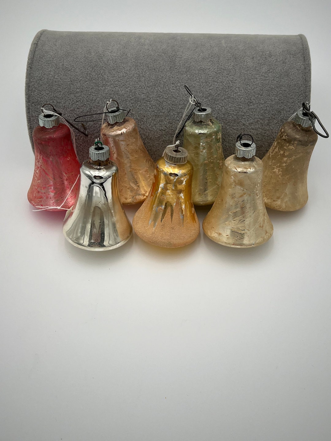 Set of 7 Vintage Assorted Colors Mercury Glass Bell Christmas Ornaments ...
